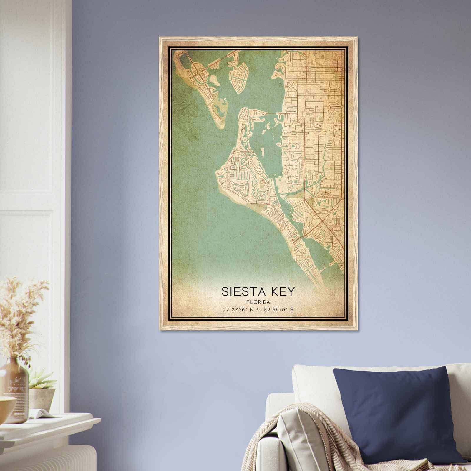 Vintage Siesta Key Florida Map Poster, Modern Home Decor Wall Art Print ...