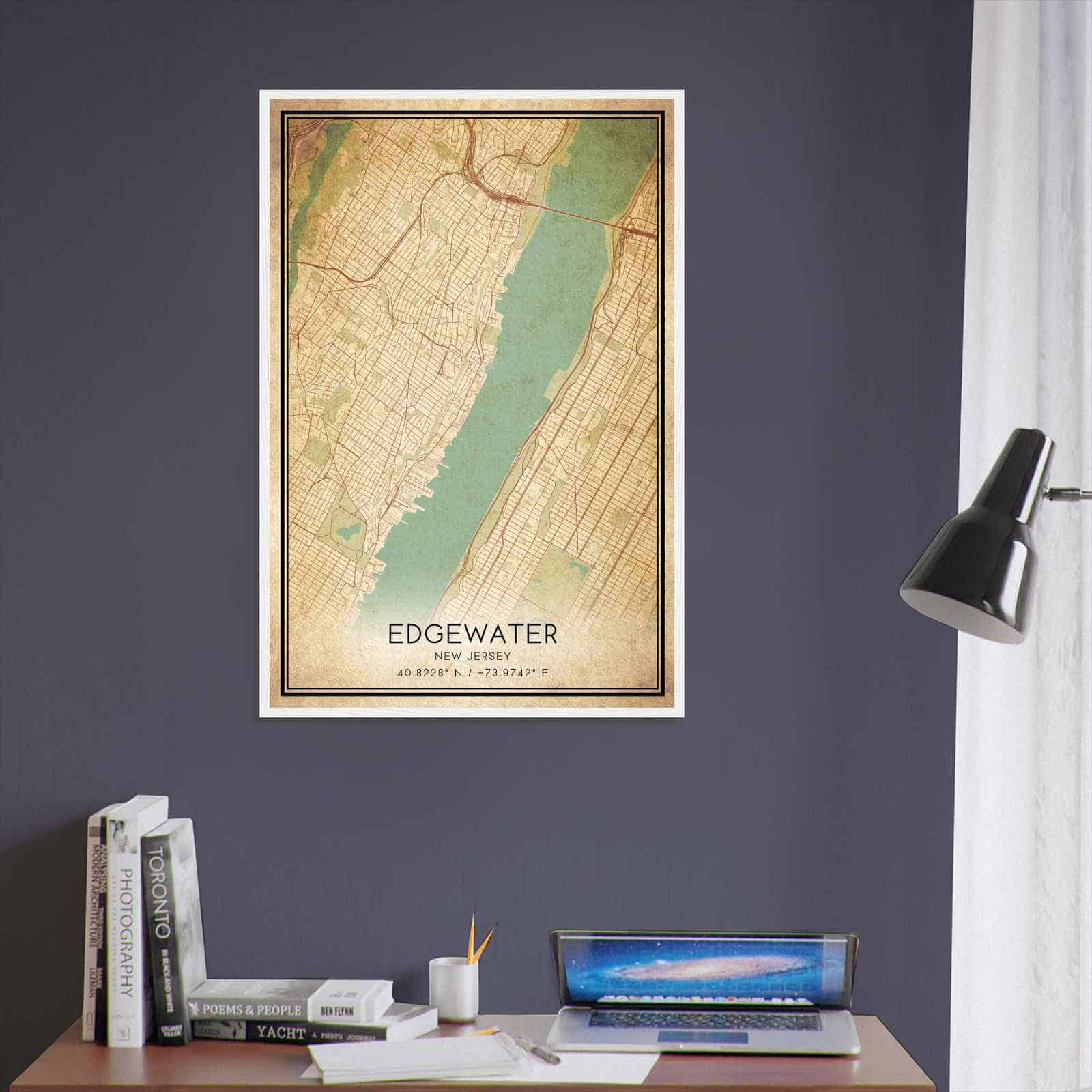 Vintage Edgewater New Jersey Map Poster, Modern Home Decor Wall Art ...