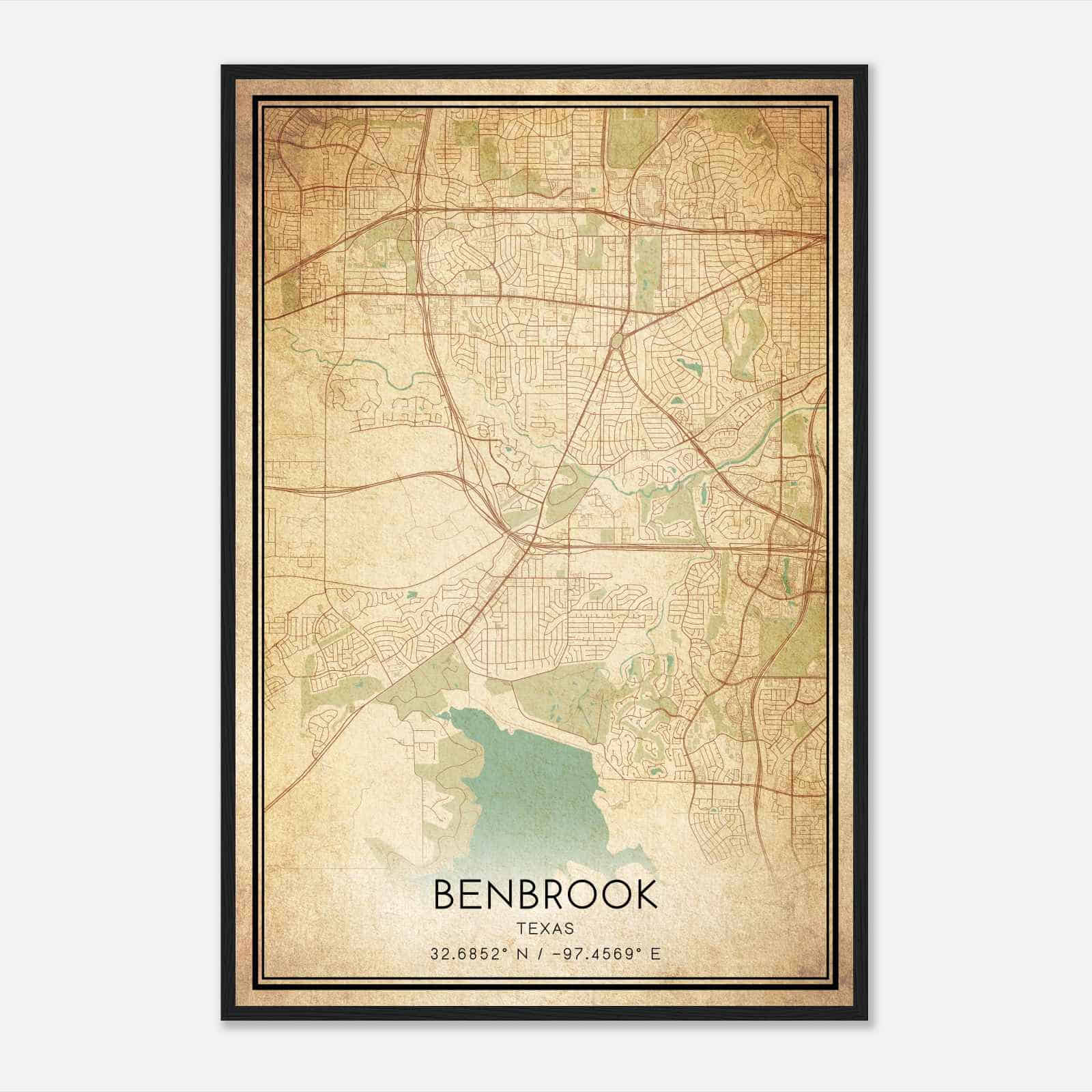 Vintage Benbrook Texas Map Poster, Modern Home Decor Wall Art Print ...