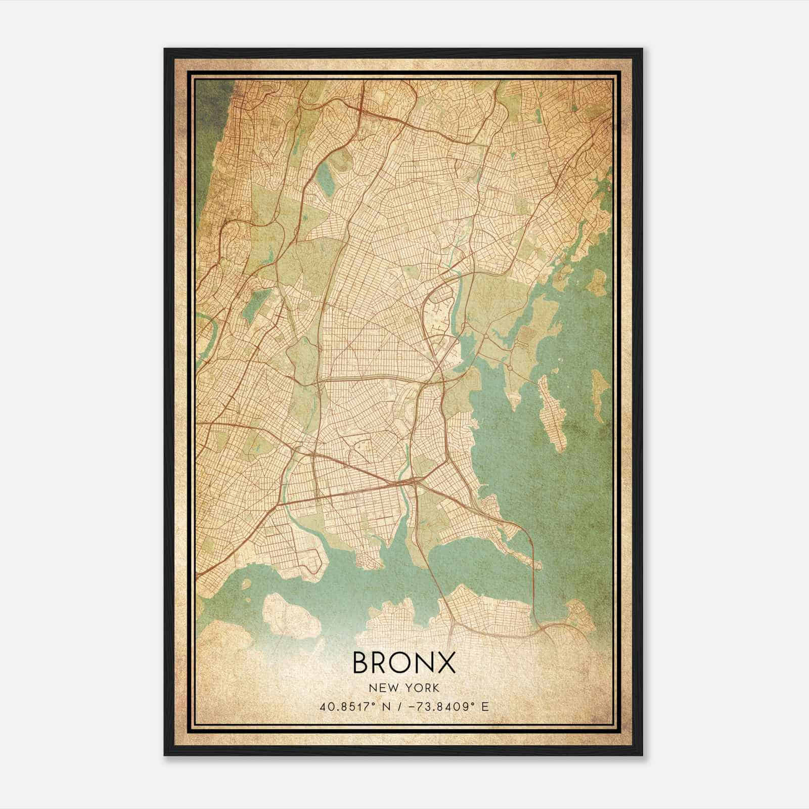 Vintage Bronx New York Map Poster, Modern Home Decor Wall Art Print ...