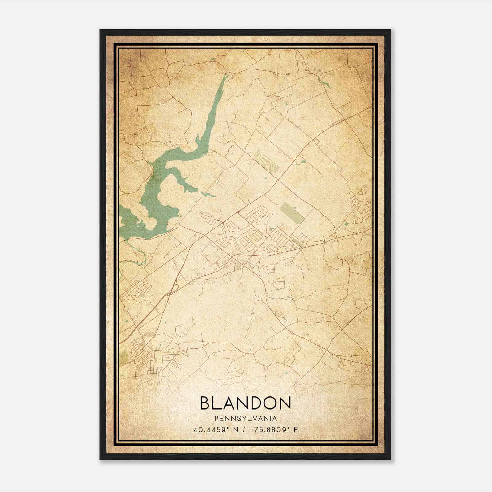 Vintage Blandon Pennsylvania Map Poster, Modern Home Decor Wall Art ...