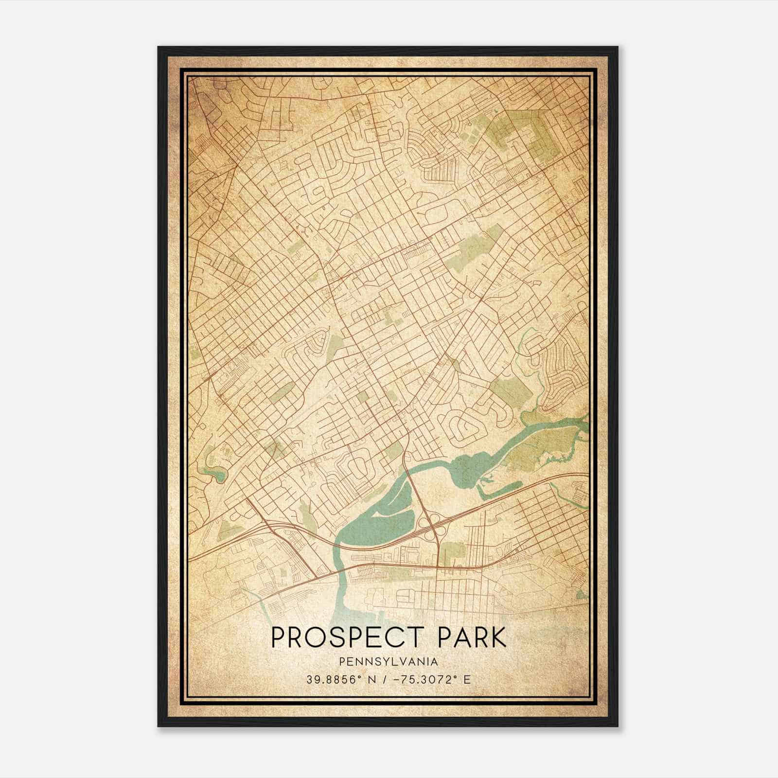 Vintage Prospect Park Pennsylvania Map Poster, Modern Home Decor Wall ...