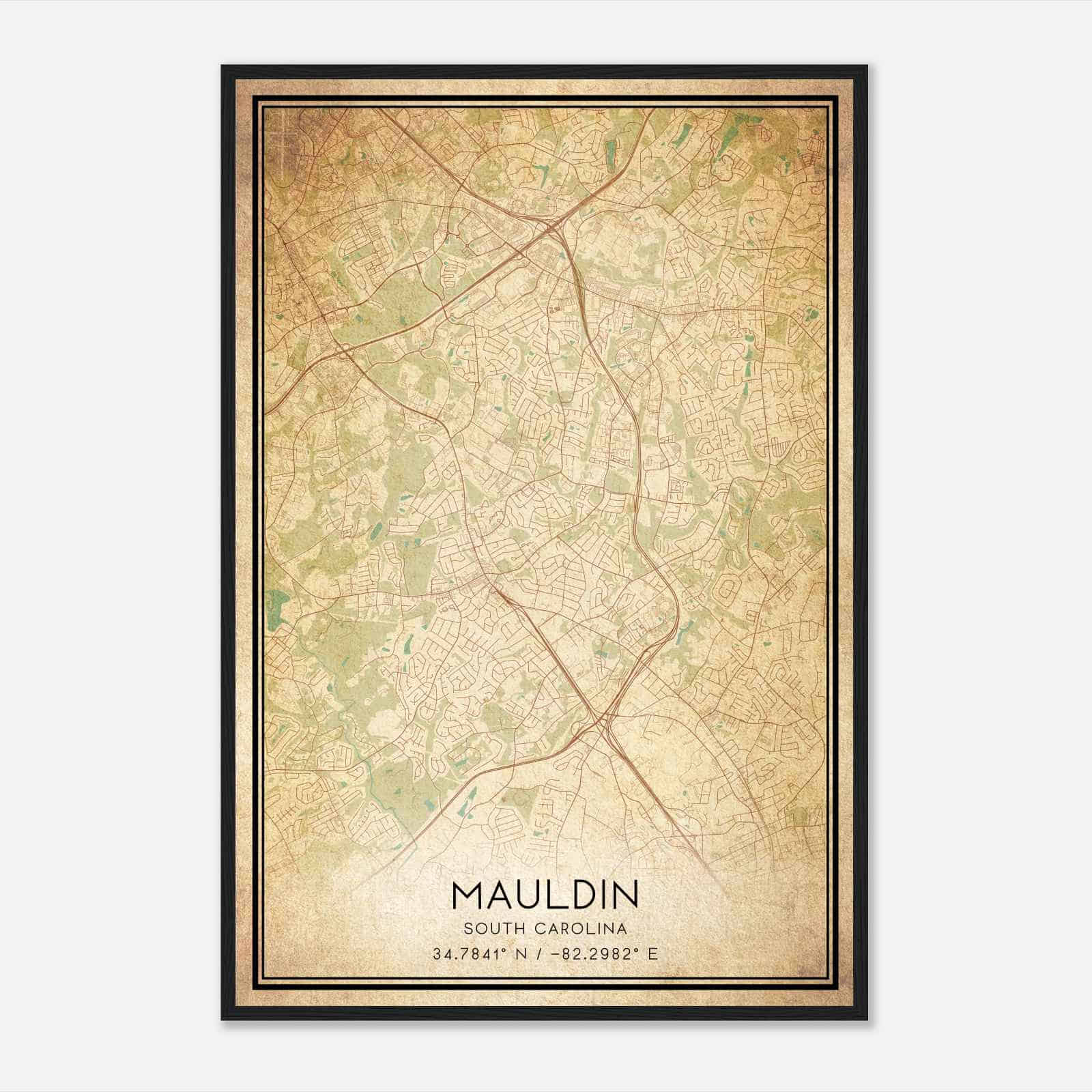 Vintage Mauldin South Carolina Map Poster, Modern Home Decor Wall Art ...