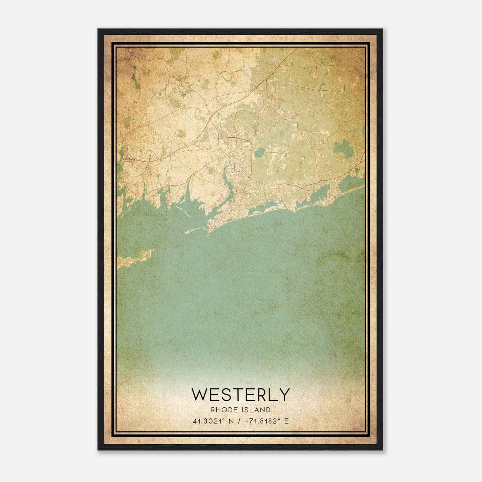 Vintage Westerly Rhode Island Map Poster, Modern Home Decor Wall Art ...