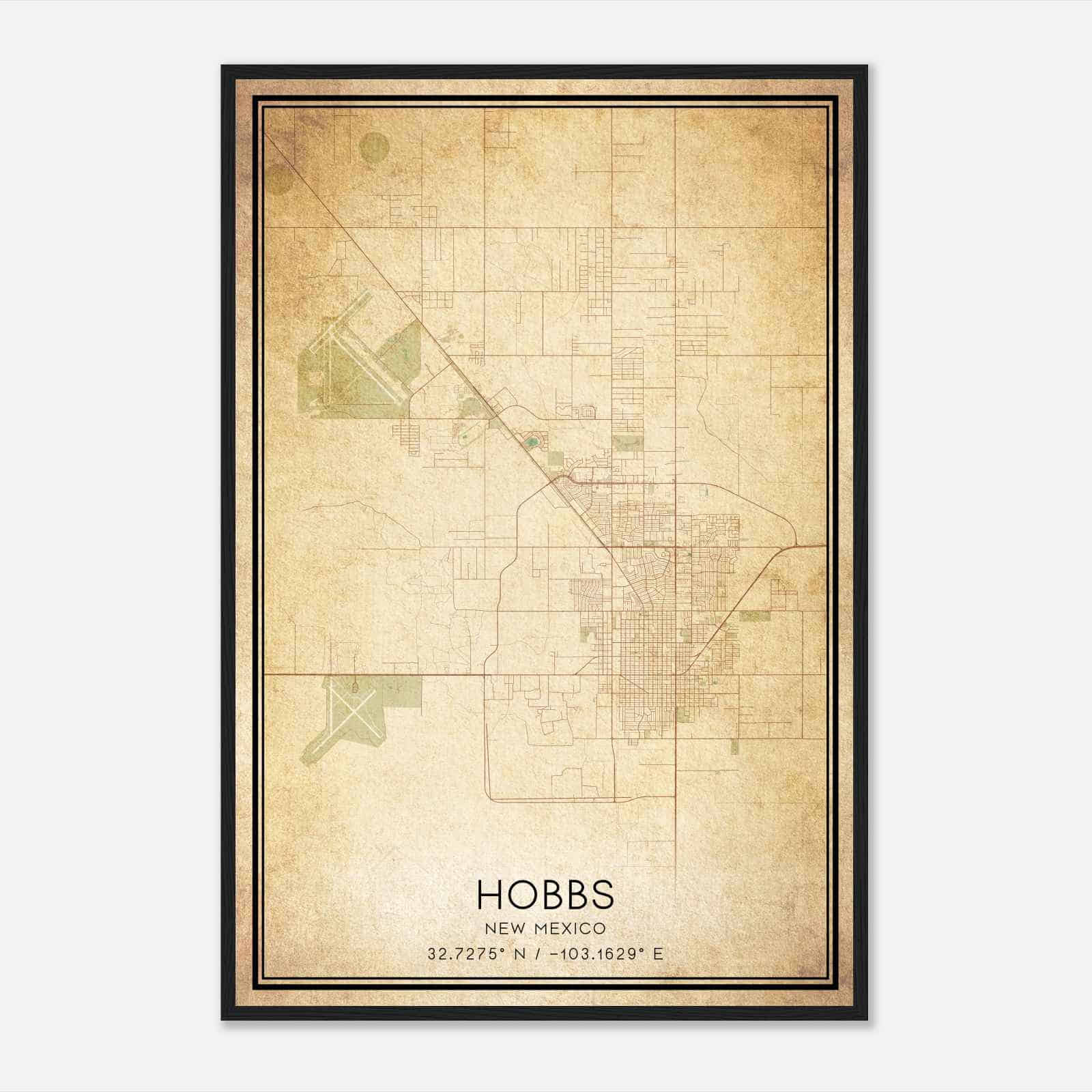 Vintage Hobbs New Mexico Map Poster, Modern Home Decor Wall Art Print ...