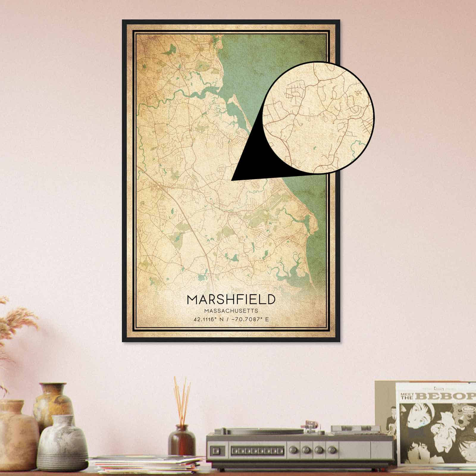 Vintage Marshfield Massachusetts Map Poster, Modern Home Decor Wall Art ...