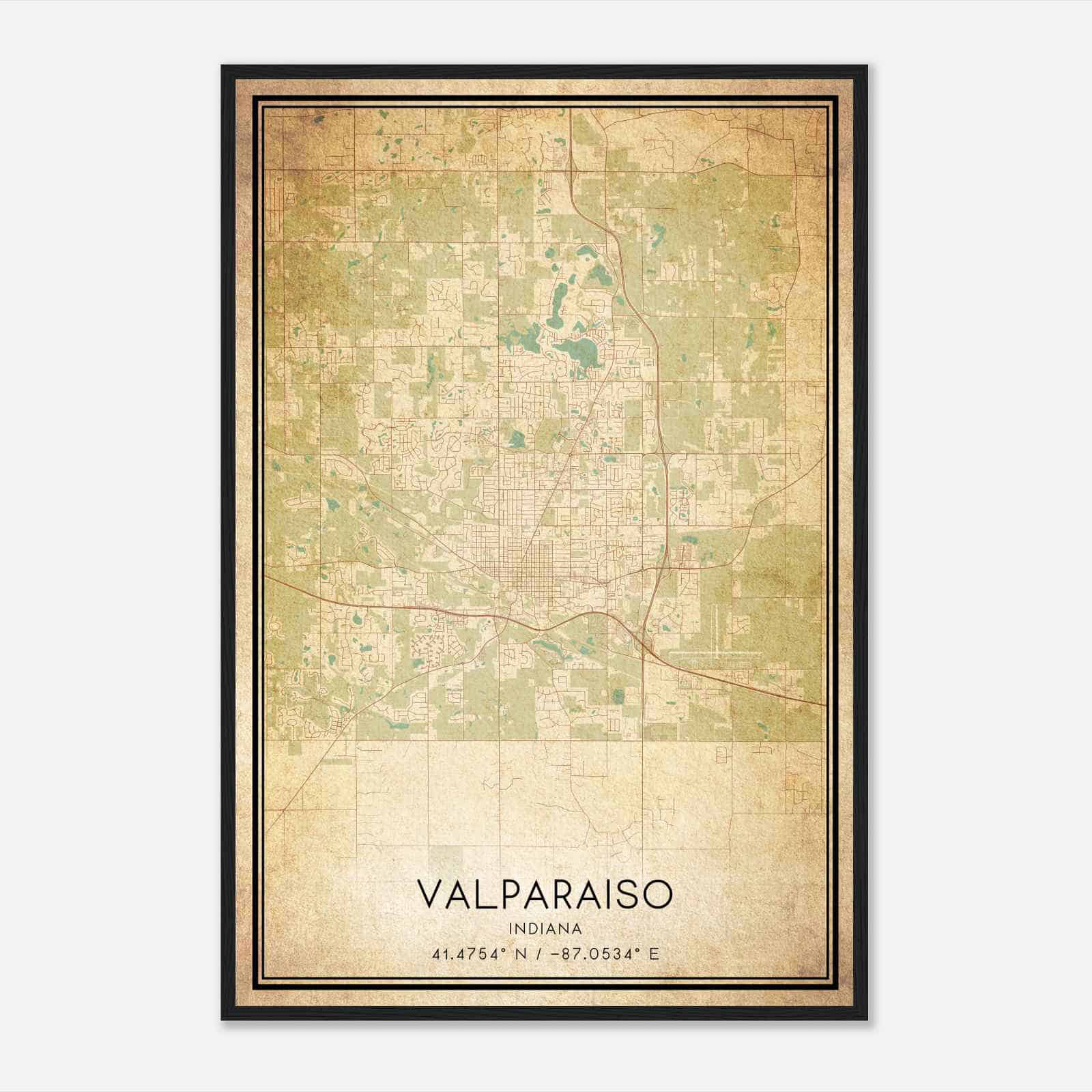 Vintage Valparaiso Indiana Map Poster, Modern Home Decor Wall Art Print ...
