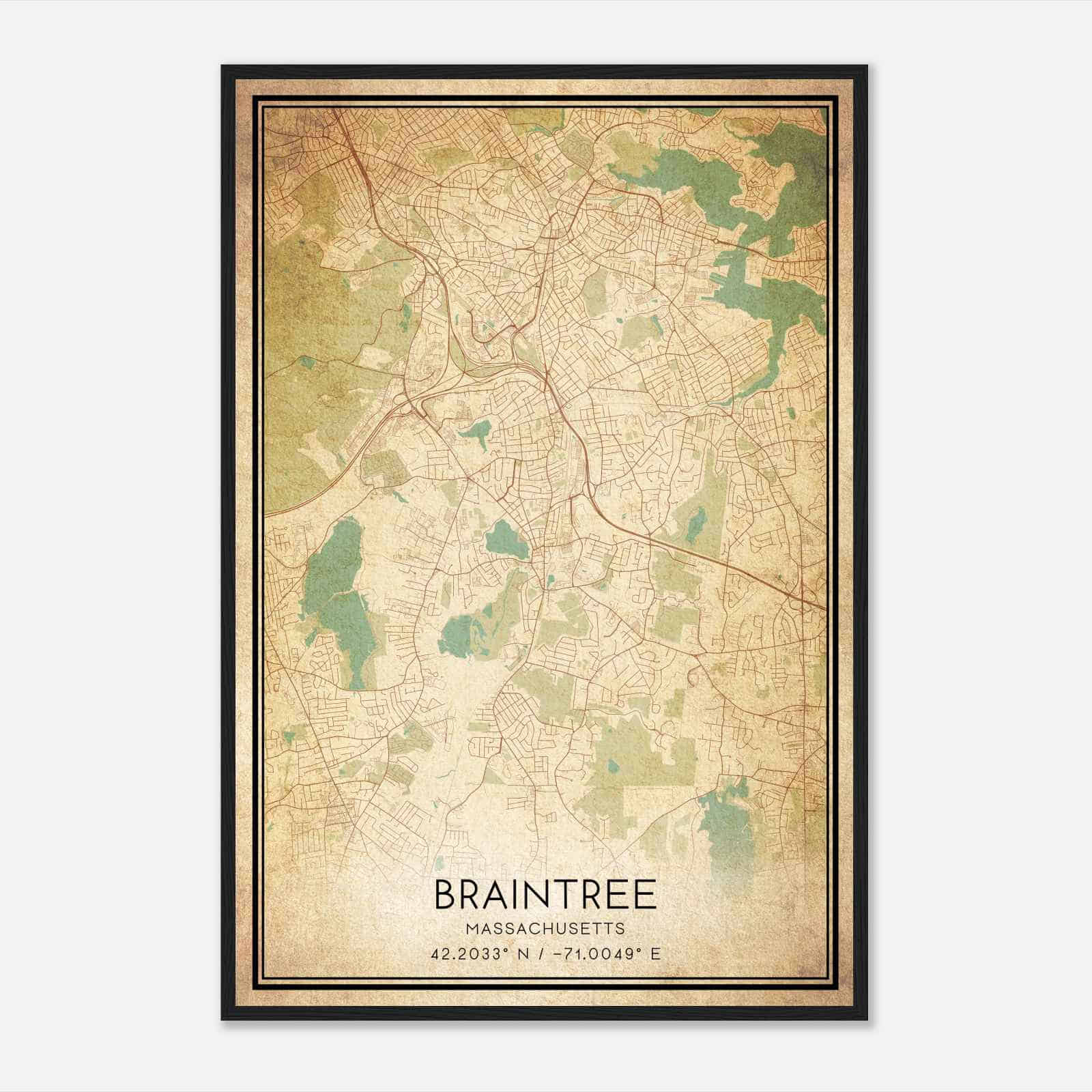 Vintage Braintree Massachusetts Map Poster, Modern Home Decor Wall Art ...