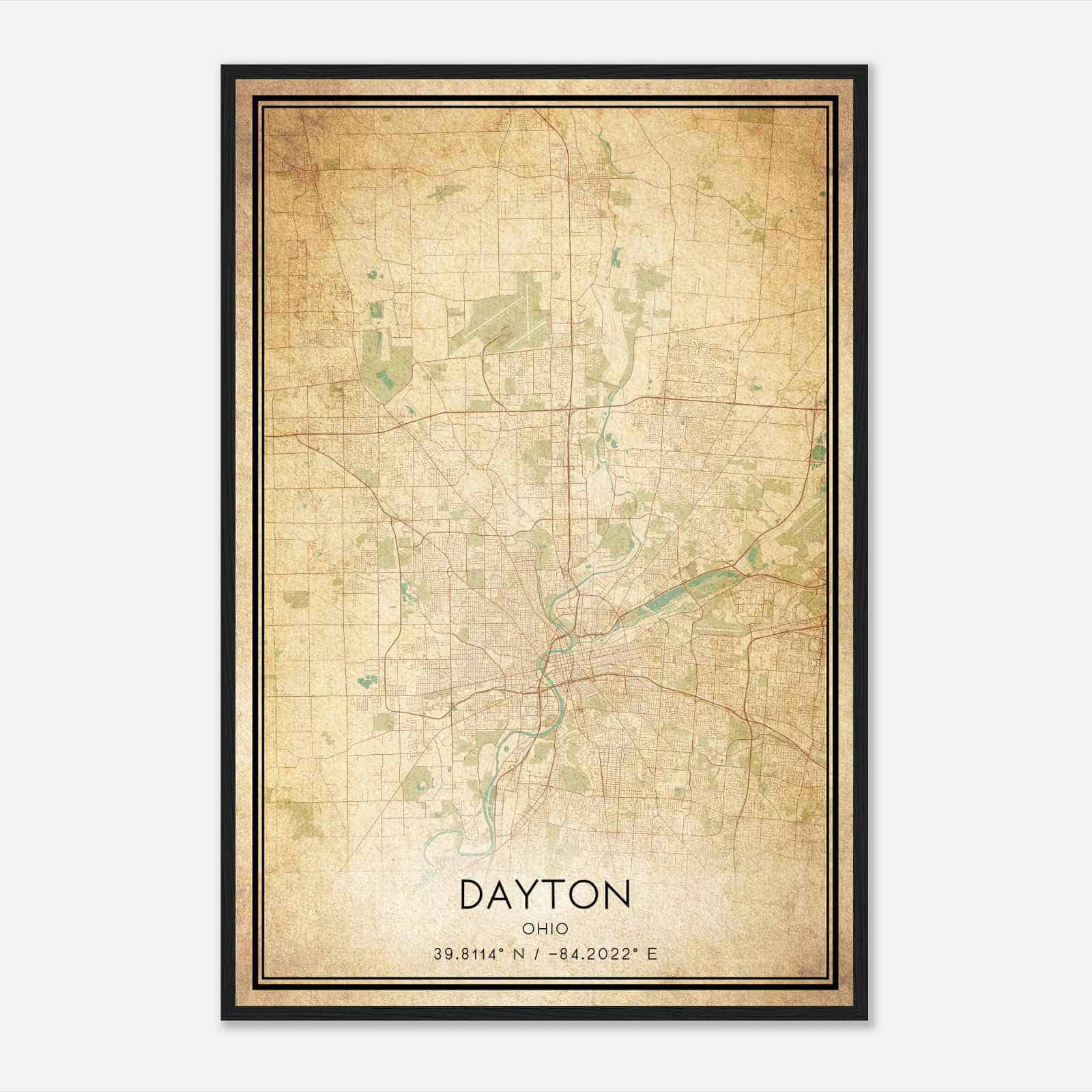 Vintage Dayton Ohio Map Poster, Modern Home Decor Wall Art Print ...