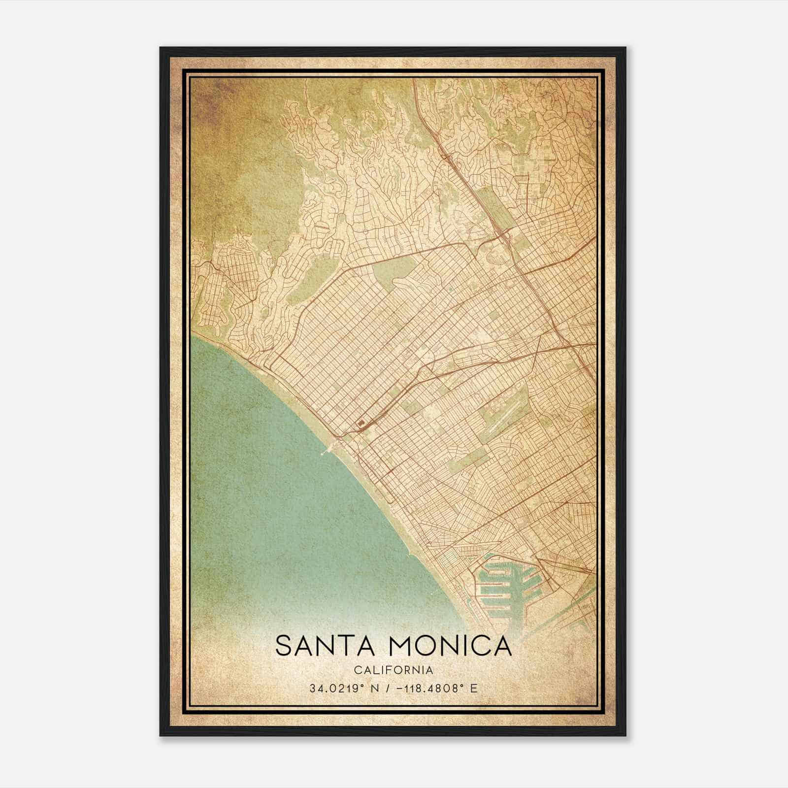 Vintage Santa Monica California Map Poster, Modern Home Decor Wall Art ...