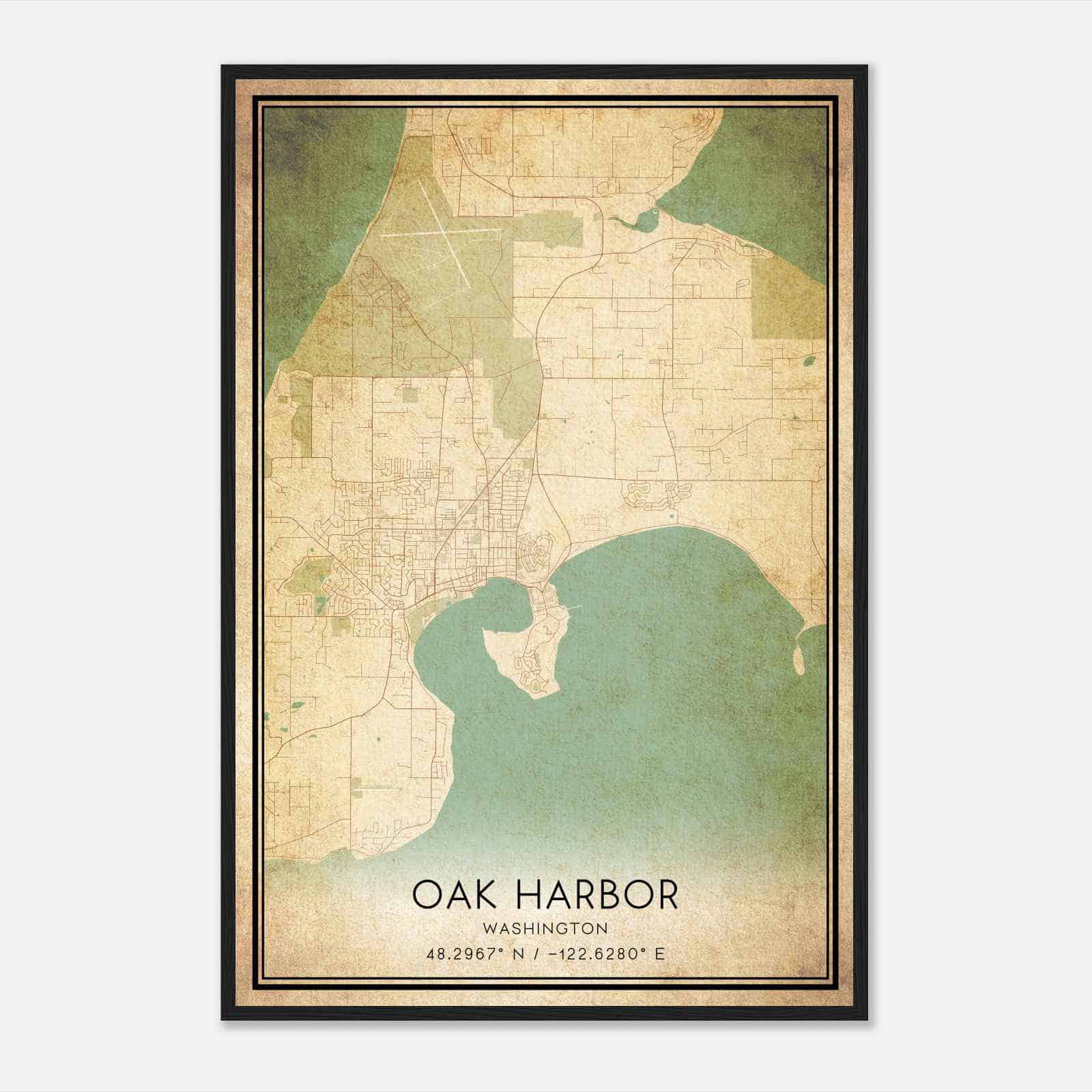 Vintage Oak Harbor Washington Map Poster, Modern Home Decor Wall Art ...