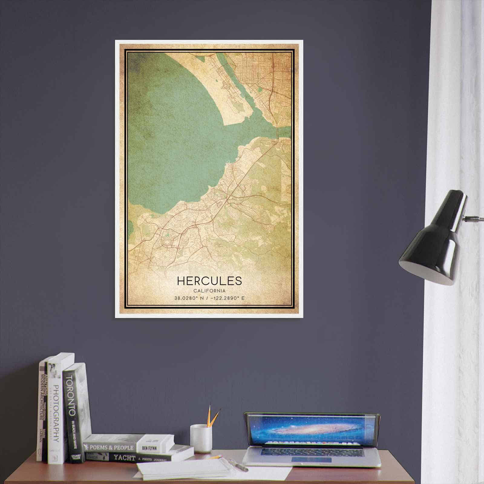 Vintage Hercules California Map Poster, Modern Home Decor Wall Art ...