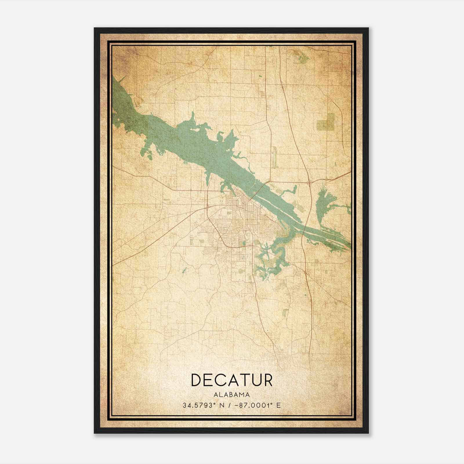 Vintage Decatur Alabama Map Poster, Modern Home Decor Wall Art Print ...