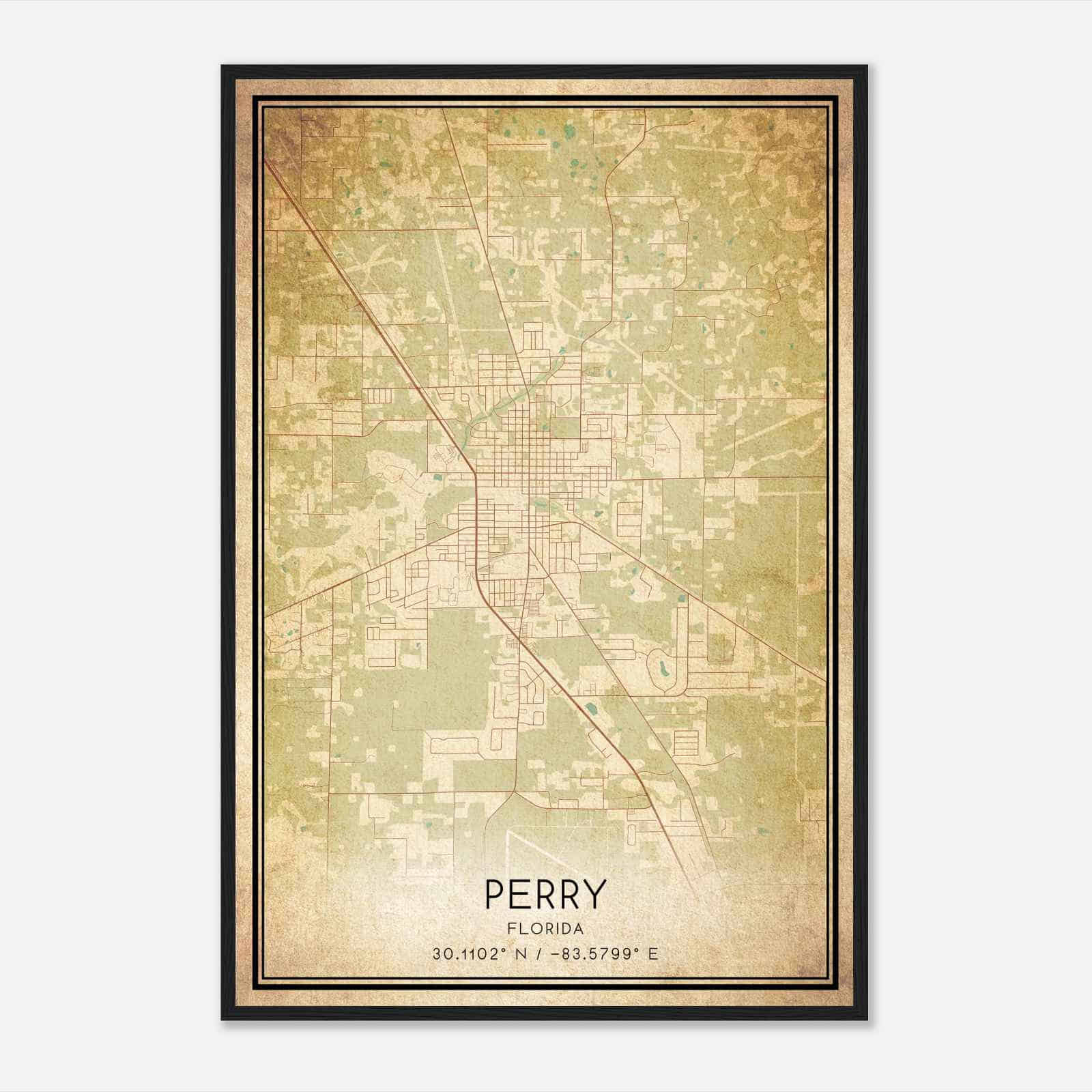Vintage Perry Florida Map Poster, Modern Home Decor Wall Art Print ...
