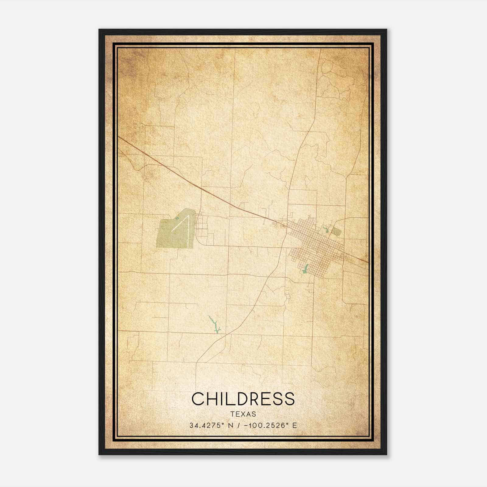 Vintage Childress Texas Map Poster, Modern Home Decor Wall Art Print ...