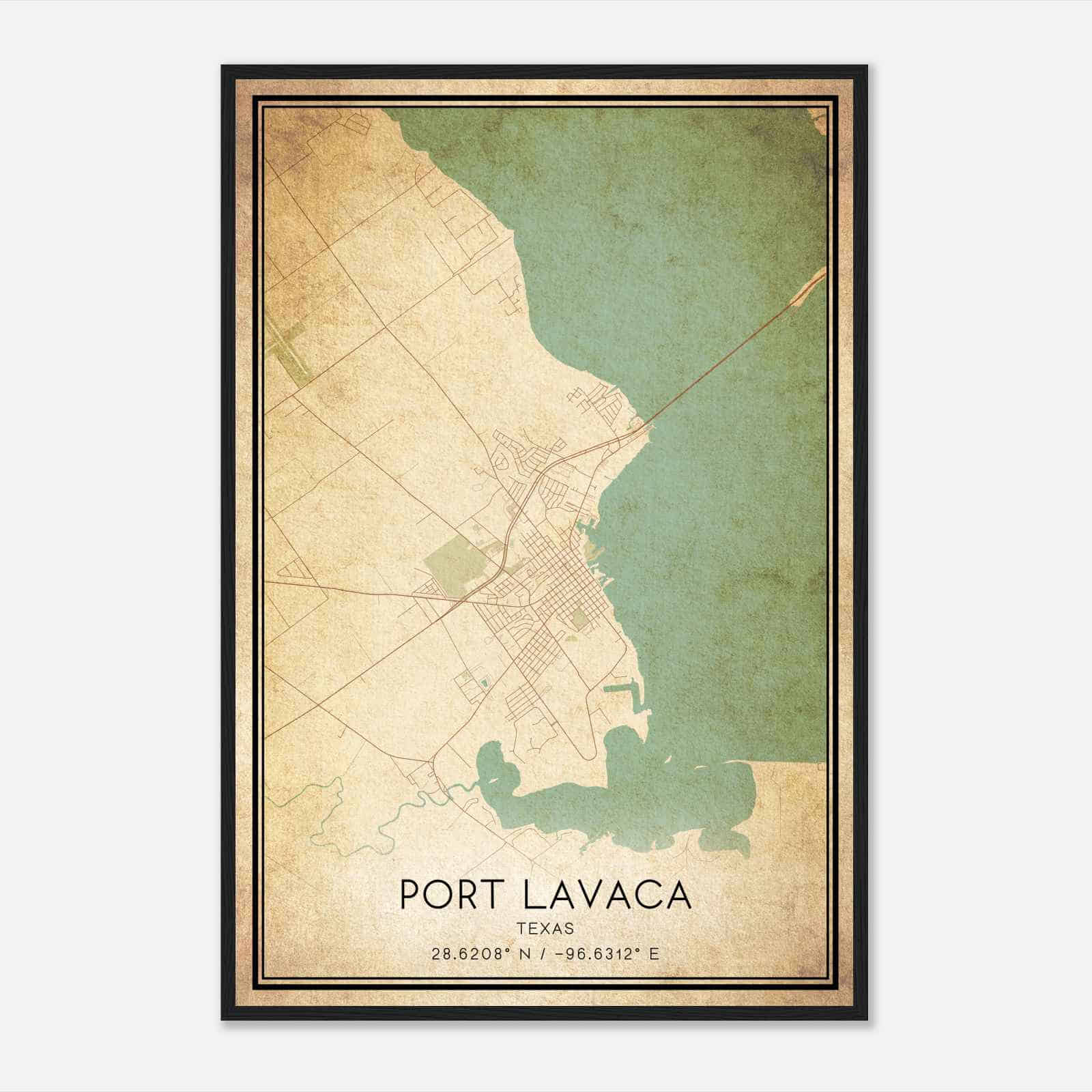 Vintage Port Lavaca Texas Map Poster, Modern Home Decor Wall Art Print ...
