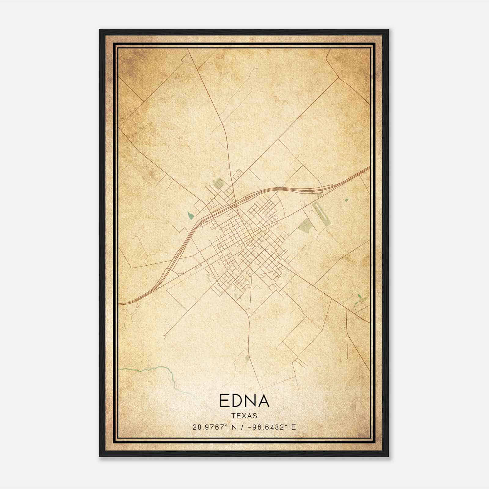 Vintage Edna Texas Map Poster, Modern Home Decor Wall Art Print ...