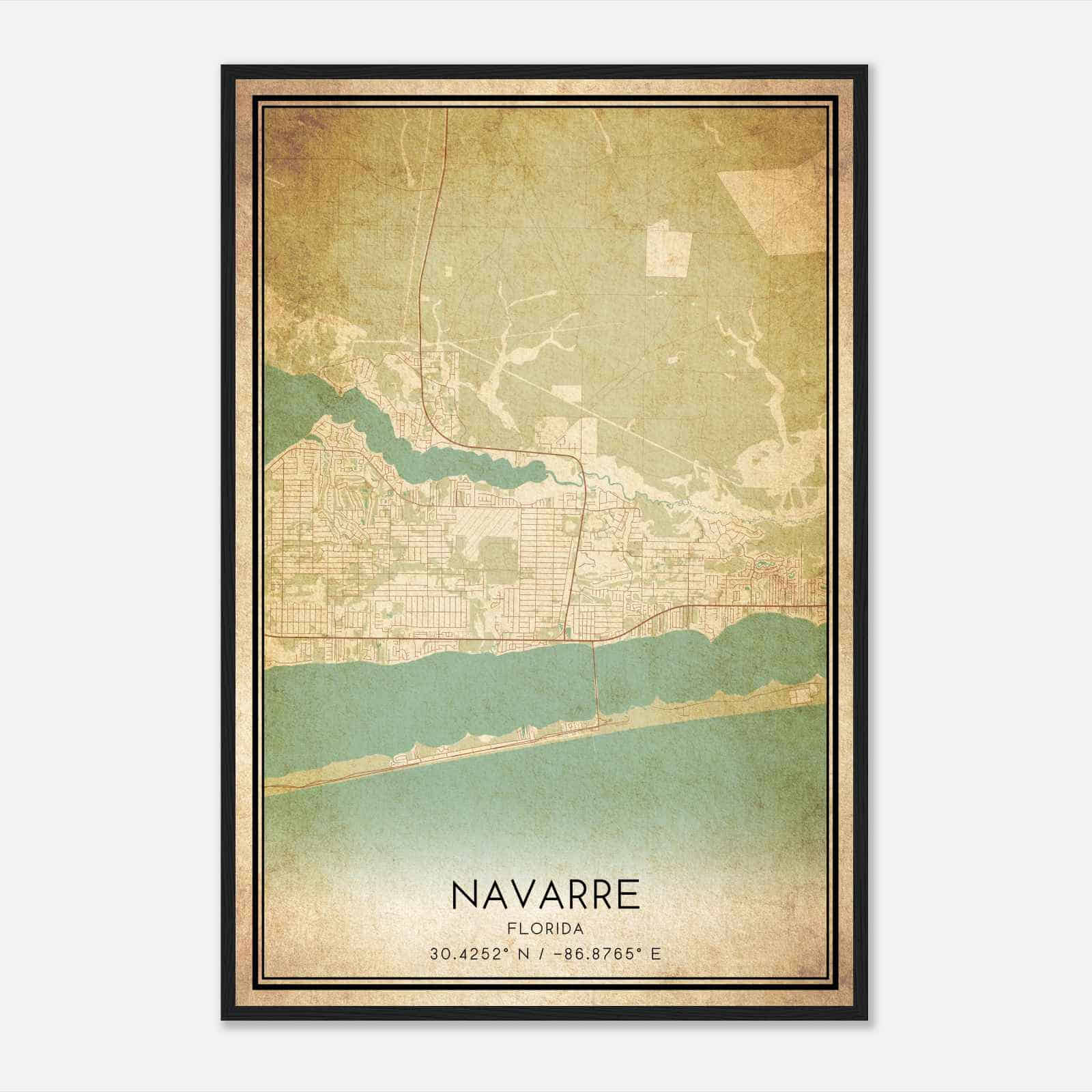 Vintage Navarre Florida Map Poster, Modern Home Decor Wall Art Print ...