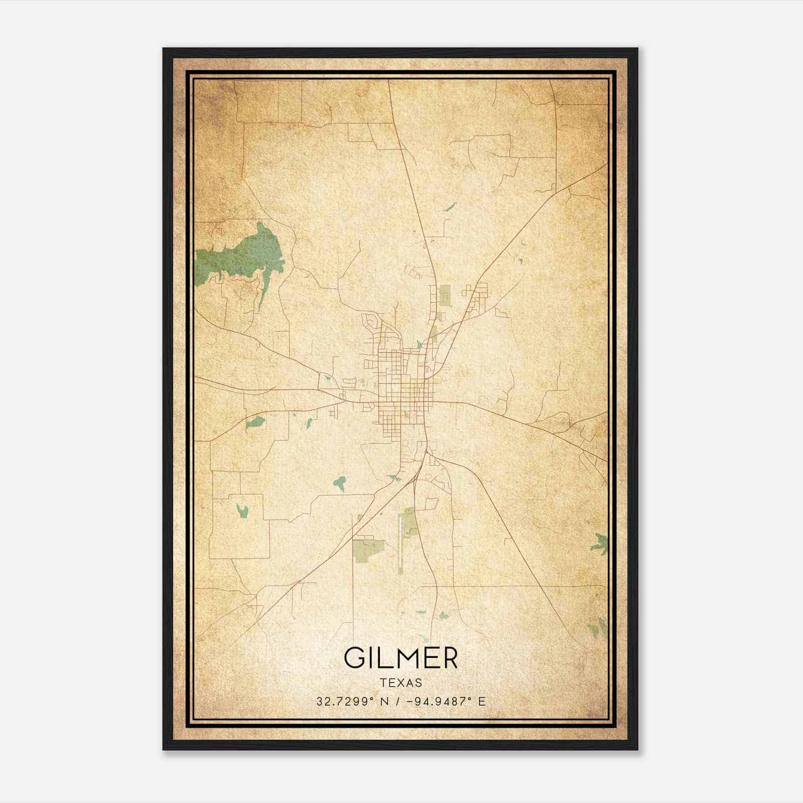 Vintage Gilmer Texas Map Poster, Modern Home Decor Wall Art Print ...