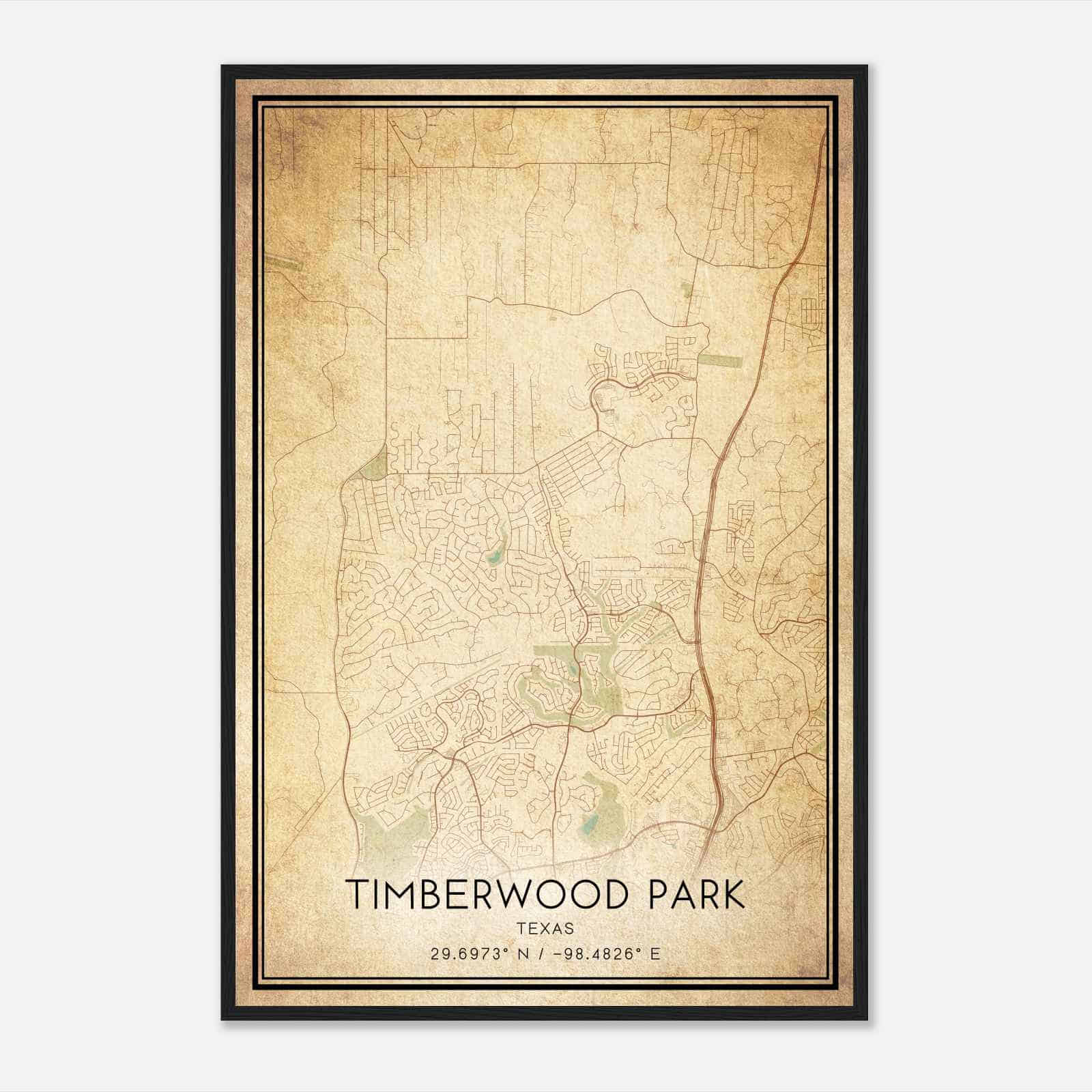 Vintage Timberwood Park Texas Map Poster, Modern Home Decor Wall Art ...