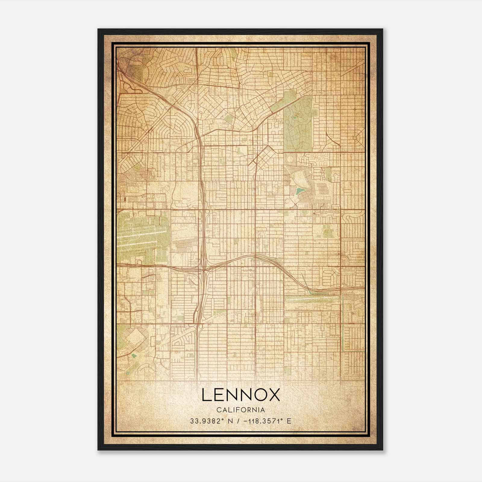 Vintage Lennox California Map Poster, Modern Home Decor Wall Art Print ...