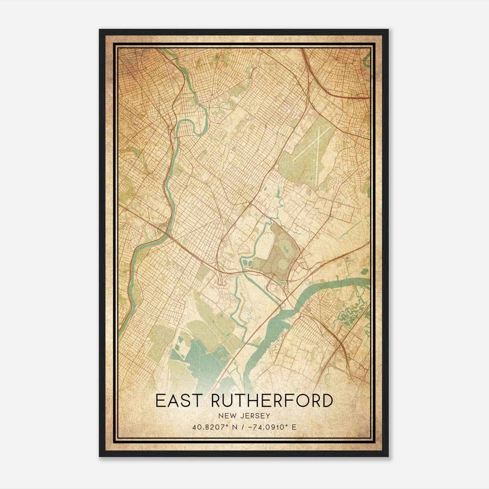 Vintage East Rutherford New Jersey Map Poster, Modern Home Decor Wall ...