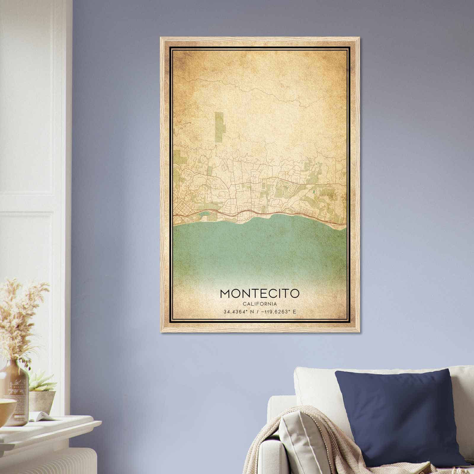 Vintage Montecito California Map Poster, Modern Home Decor Wall Art ...