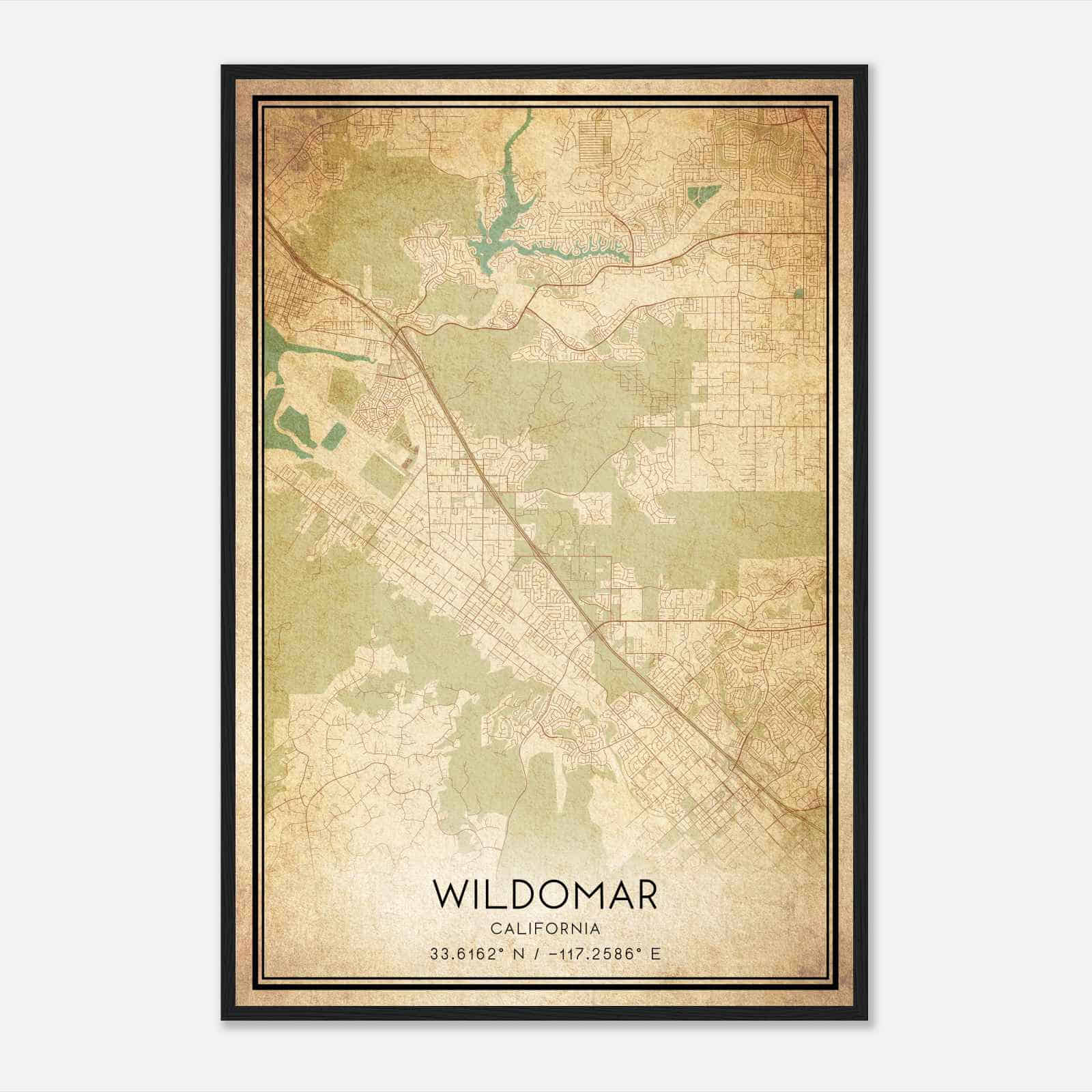 Vintage Wildomar California Map Poster, Modern Home Decor Wall Art ...