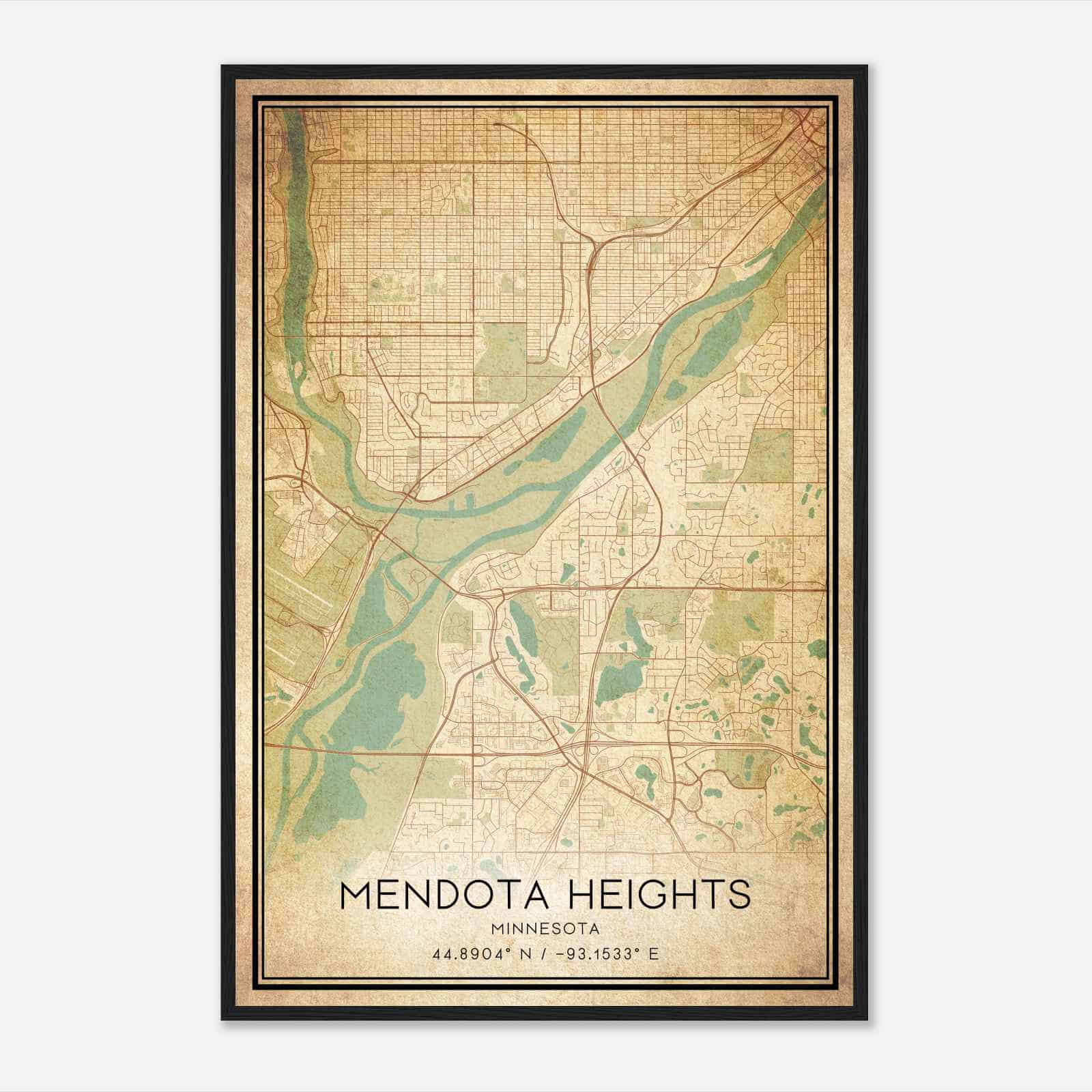 Vintage Mendota Heights Minnesota Map Poster, Modern Home Decor Wall ...