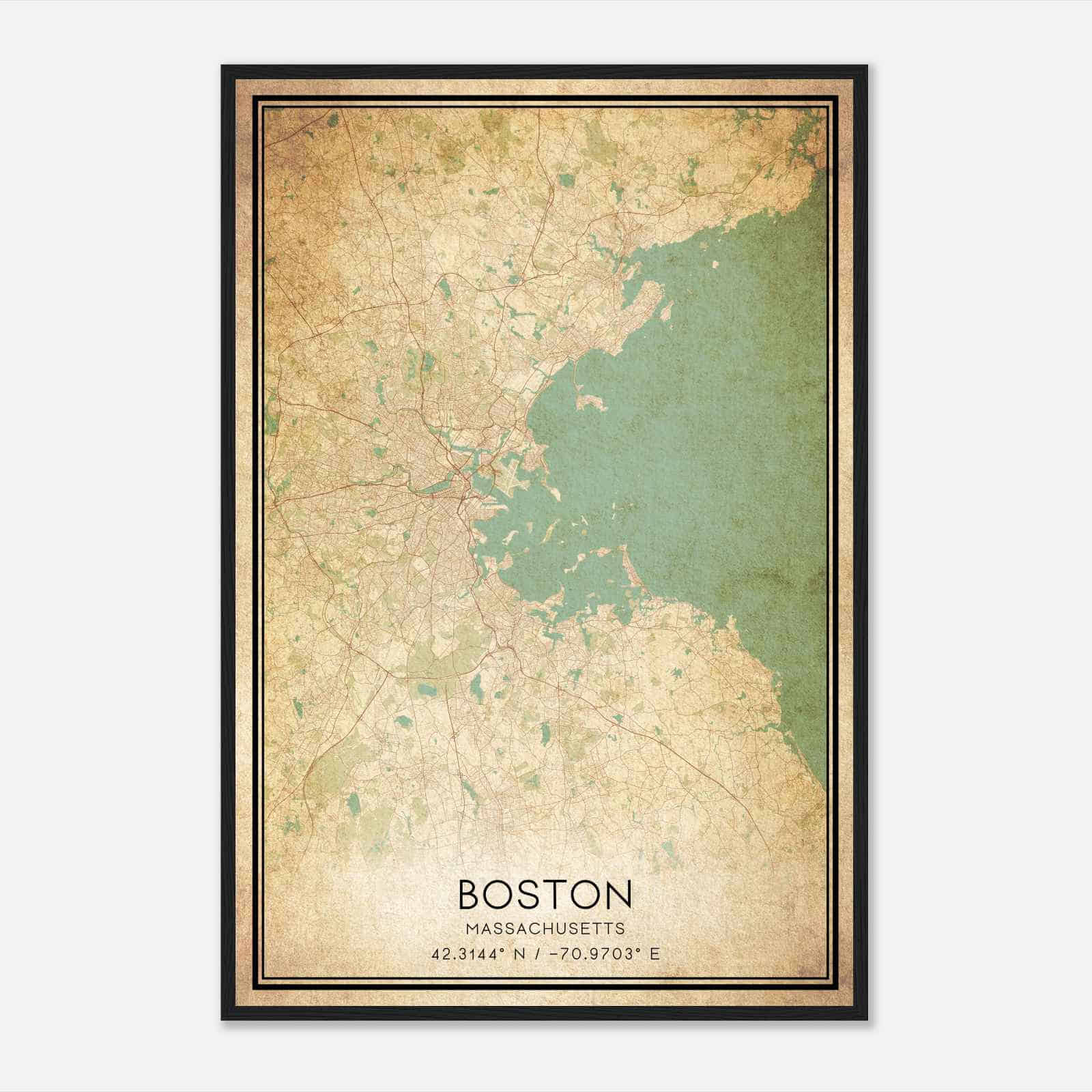 Vintage Boston Massachusetts Map Poster, Modern Home Decor Wall Art ...