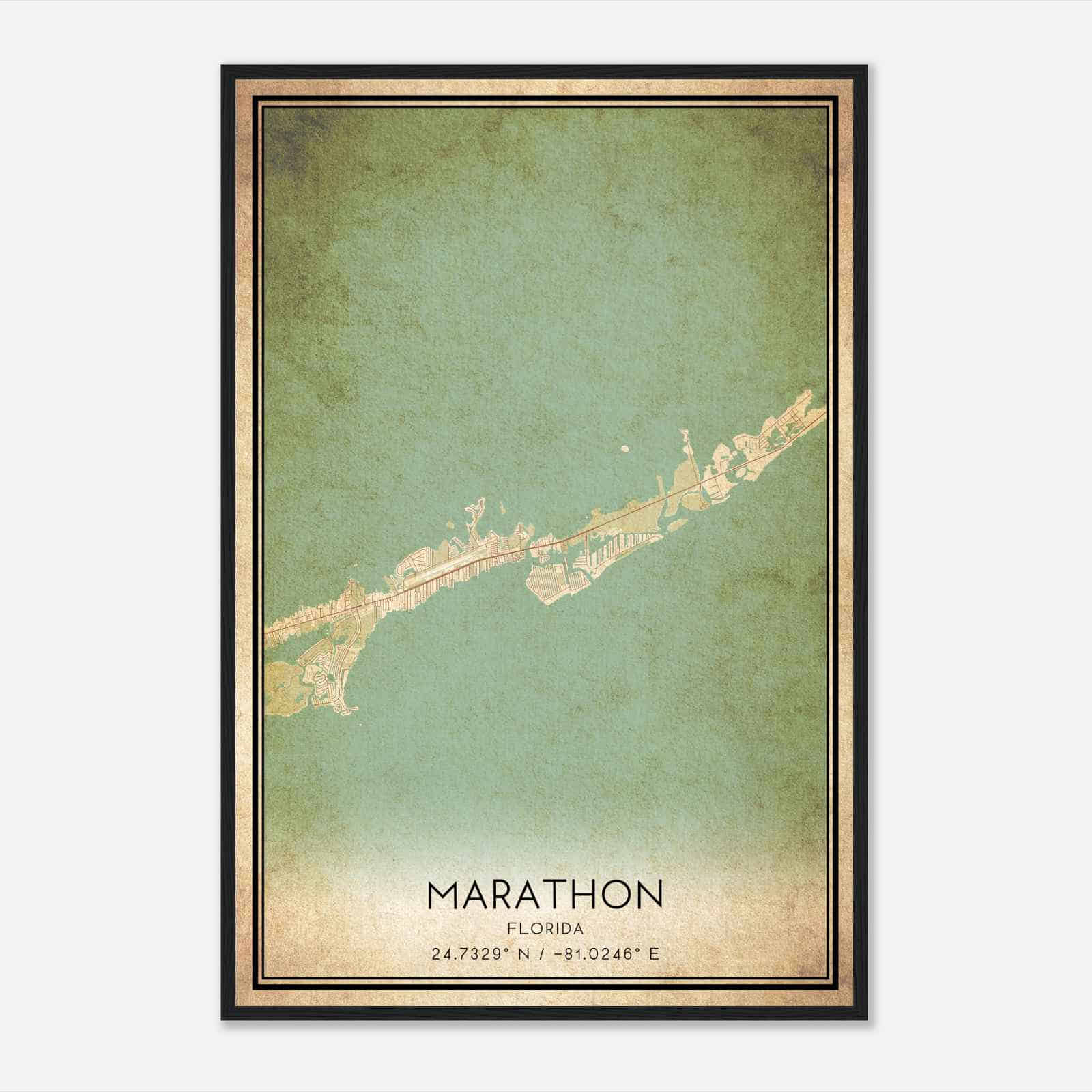Vintage Marathon Florida Map Poster, Modern Home Decor Wall Art Print ...