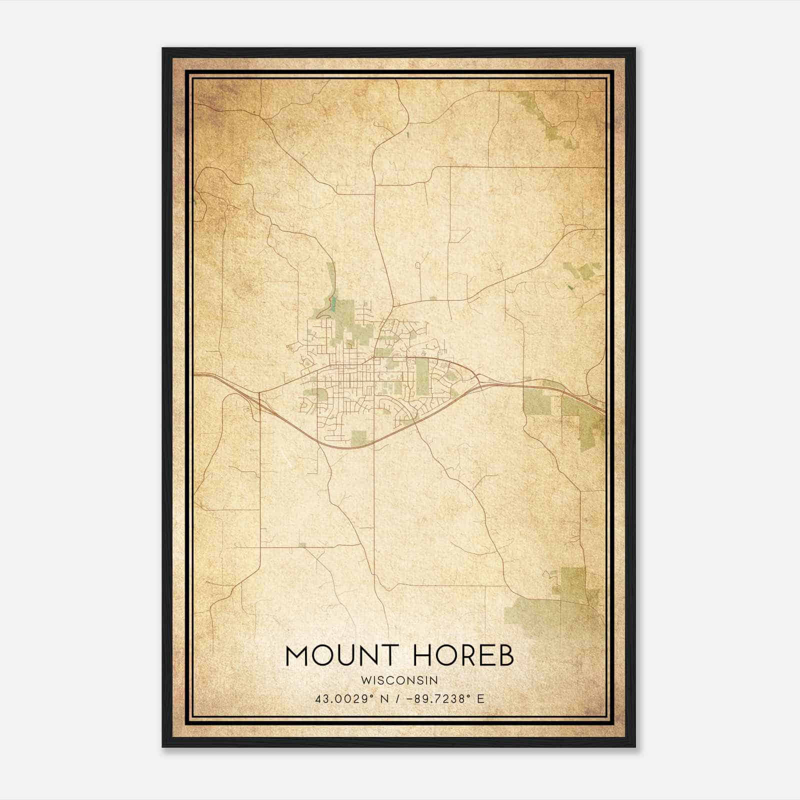 Vintage Mount Horeb Wisconsin Map Poster, Modern Home Decor Wall Art ...