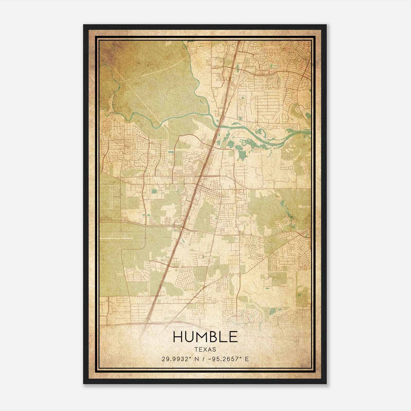Vintage Humble Texas Map Poster, Modern Home Decor Wall Art Print ...