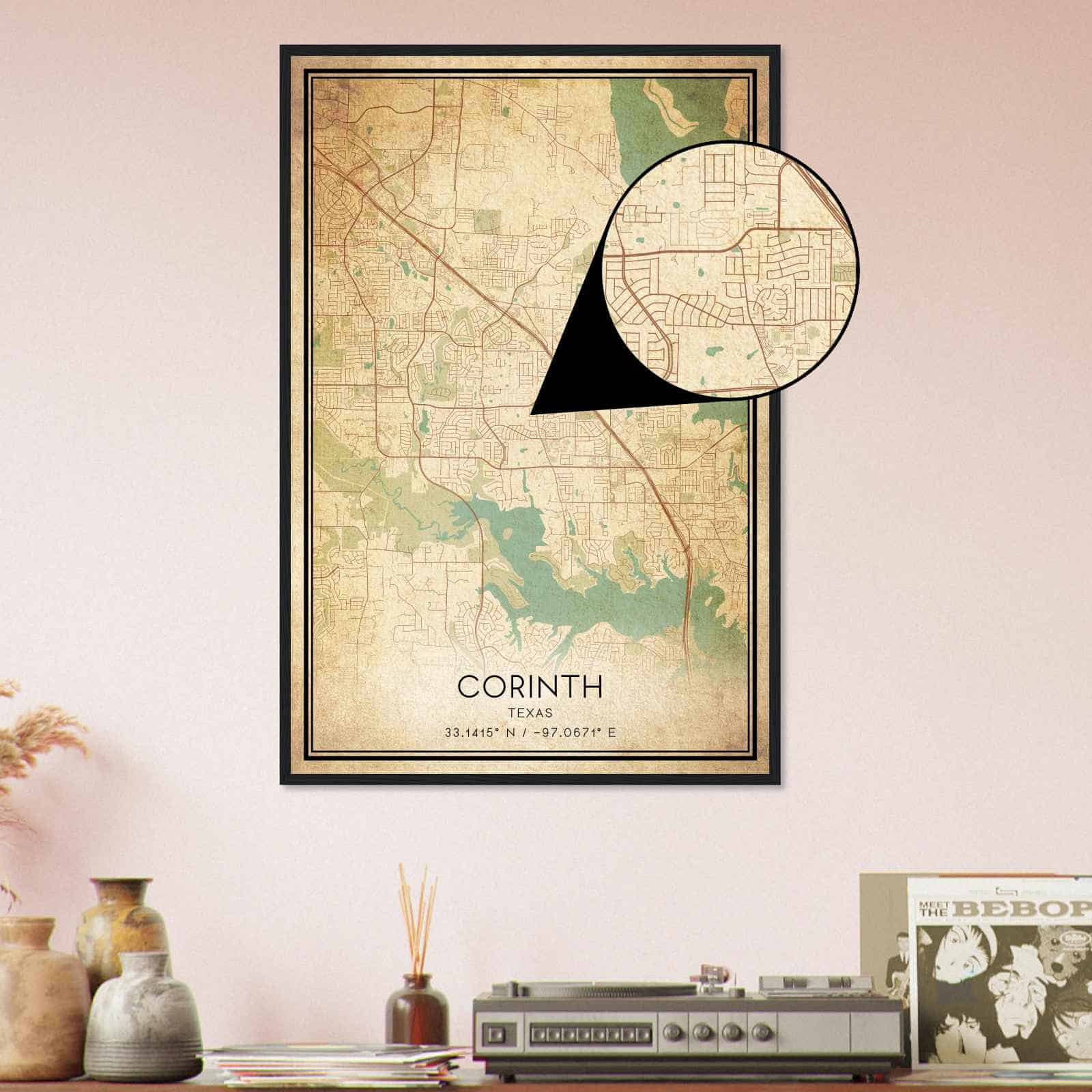Vintage Corinth Texas Map Poster, Modern Home Decor Wall Art Print ...
