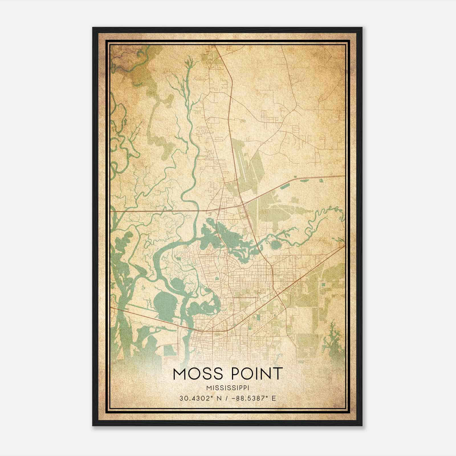 Vintage Moss Point Mississippi Map Poster, Modern Home Decor Wall Art ...