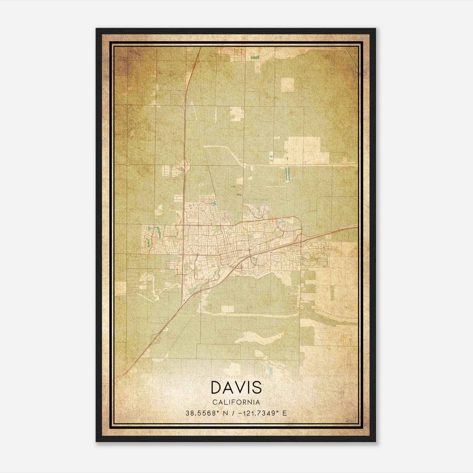 Vintage Davis California Map Poster, Modern Home Decor Wall Art Print ...