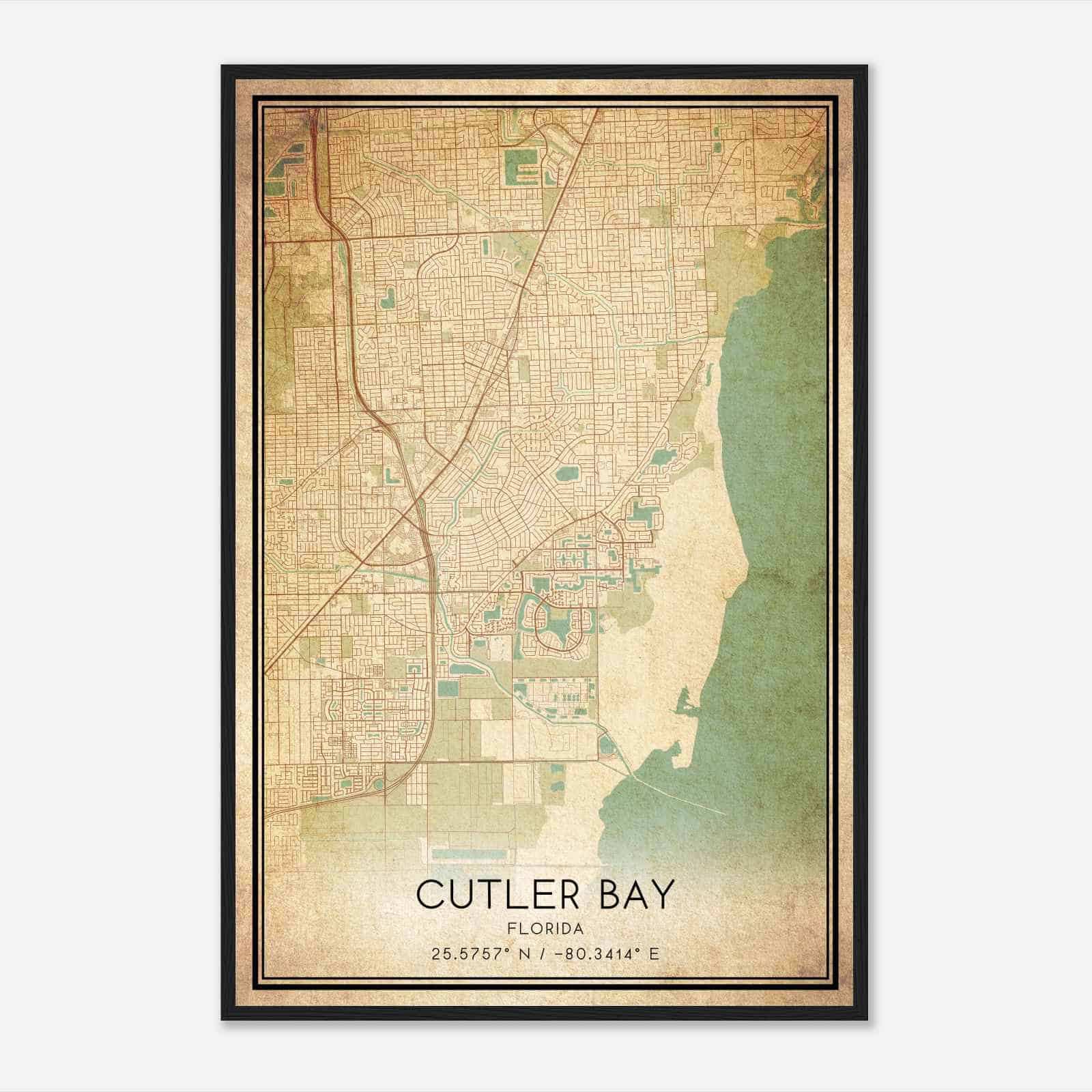 Vintage Cutler Bay Florida Map Poster, Modern Home Decor Wall Art Print ...