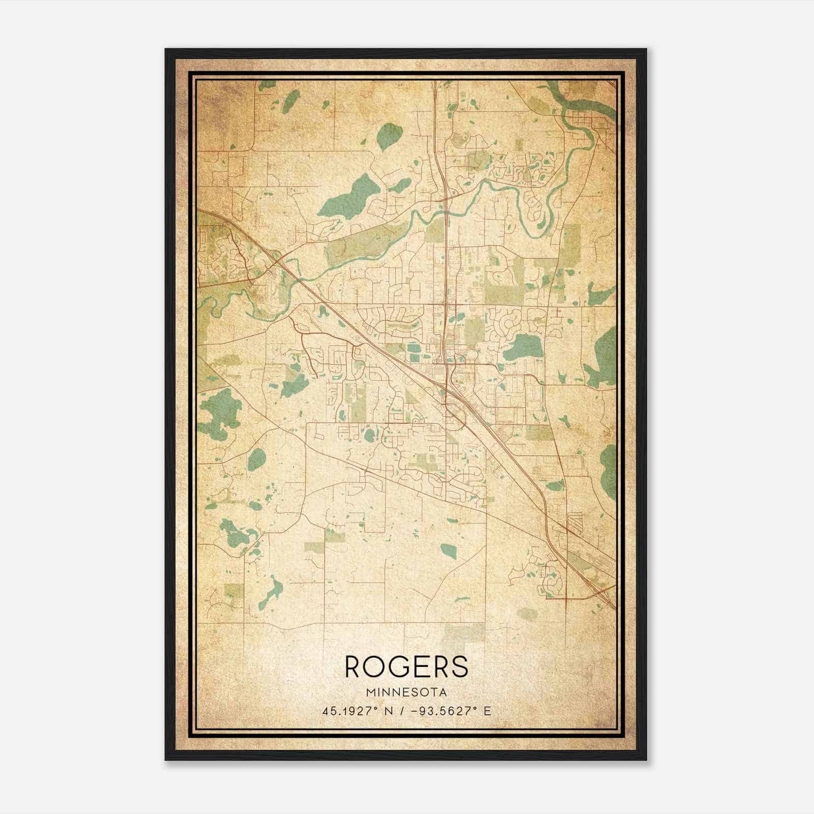 Vintage Rogers Minnesota Map Poster, Modern Home Decor Wall Art Print ...