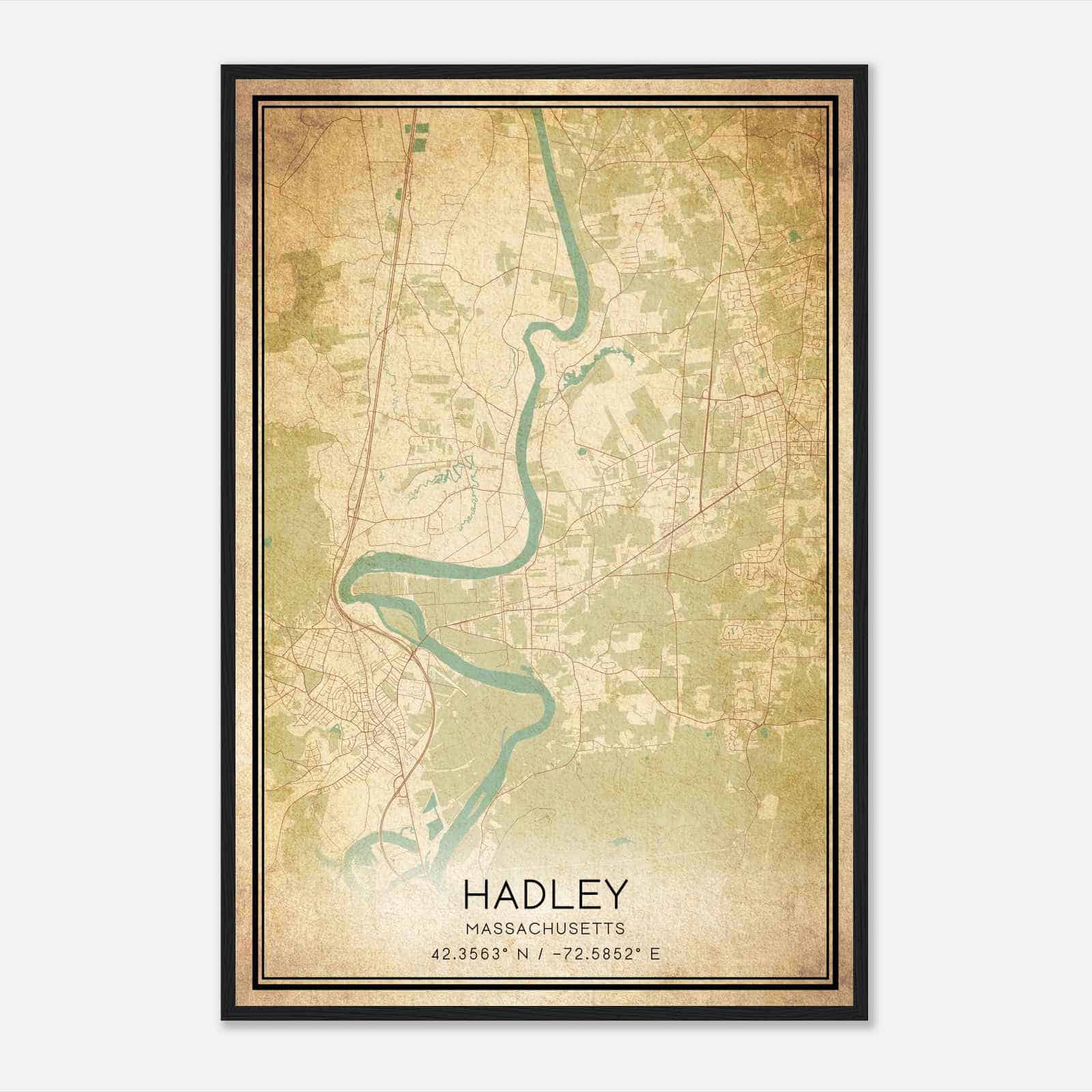 Vintage Hadley Massachusetts Map Poster, Modern Home Decor Wall Art ...