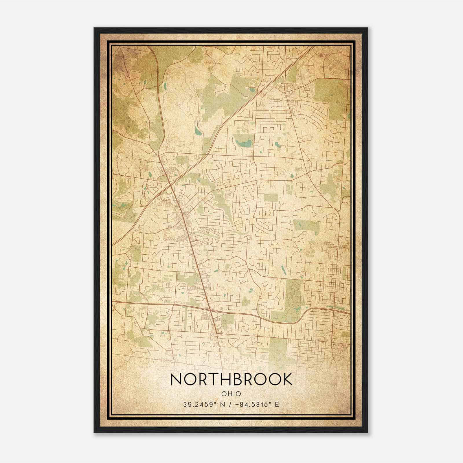 Vintage Northbrook Ohio Map Poster, Modern Home Decor Wall Art Print ...