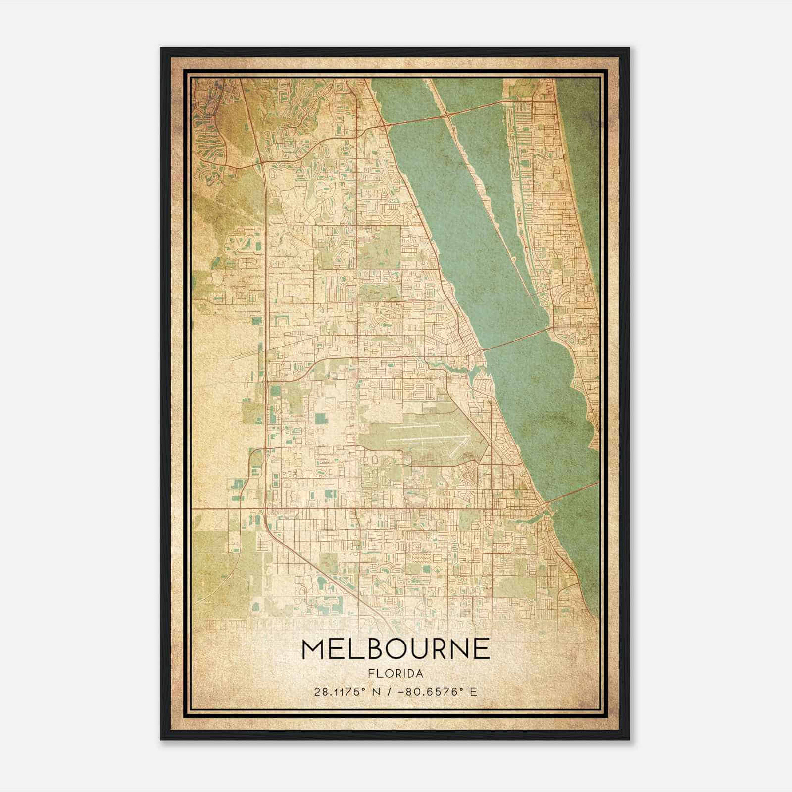 Vintage Melbourne Florida Map Poster, Modern Home Decor Wall Art Print ...