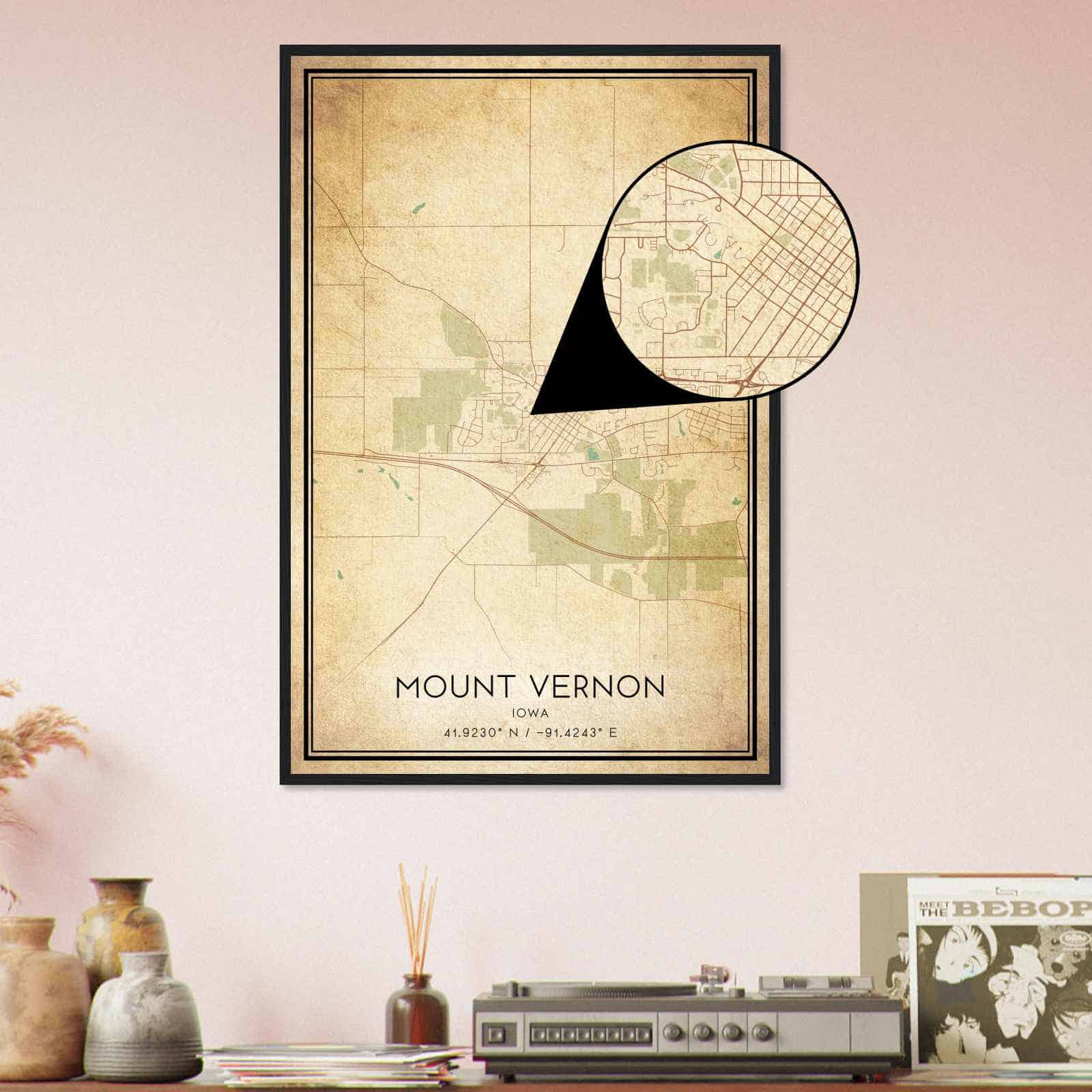 Vintage Mount Vernon Iowa Map Poster, Modern Home Decor Wall Art Print ...