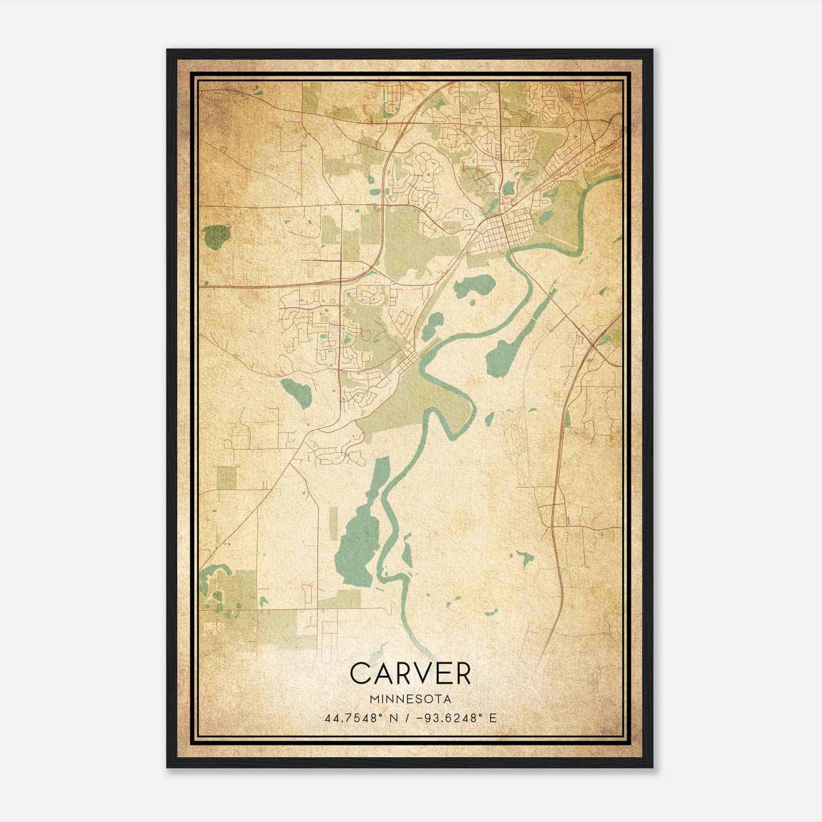 Vintage Carver Minnesota Map Poster, Modern Home Decor Wall Art Print ...