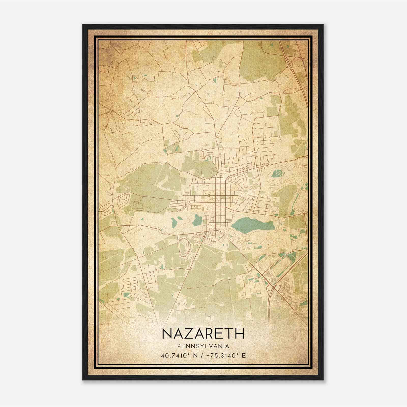 Vintage Nazareth Pennsylvania Map Poster, Modern Home Decor Wall Art ...