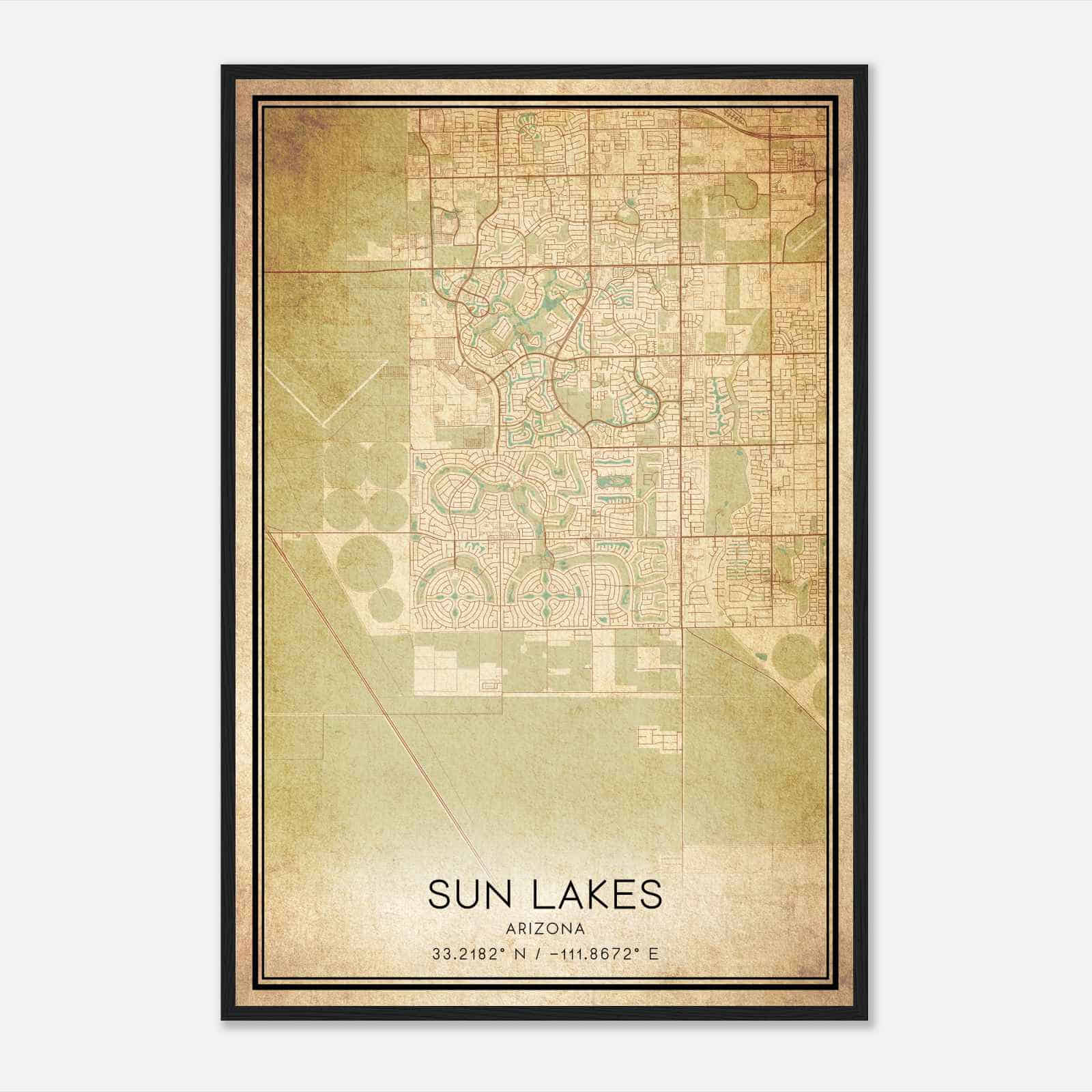 Vintage Sun Lakes Arizona Map Poster, Modern Home Decor Wall Art Print ...