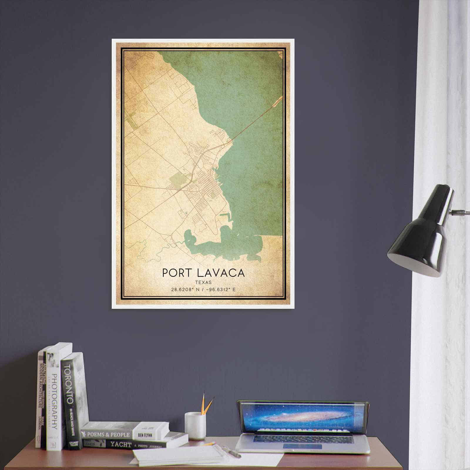 Vintage Port Lavaca Texas Map Poster, Modern Home Decor Wall Art Print ...