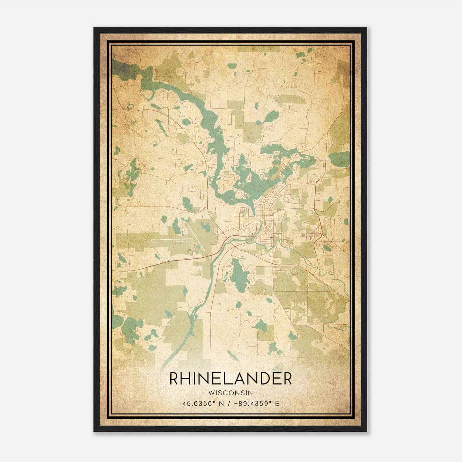 Vintage Rhinelander Wisconsin Map Poster, Modern Home Decor Wall Art ...