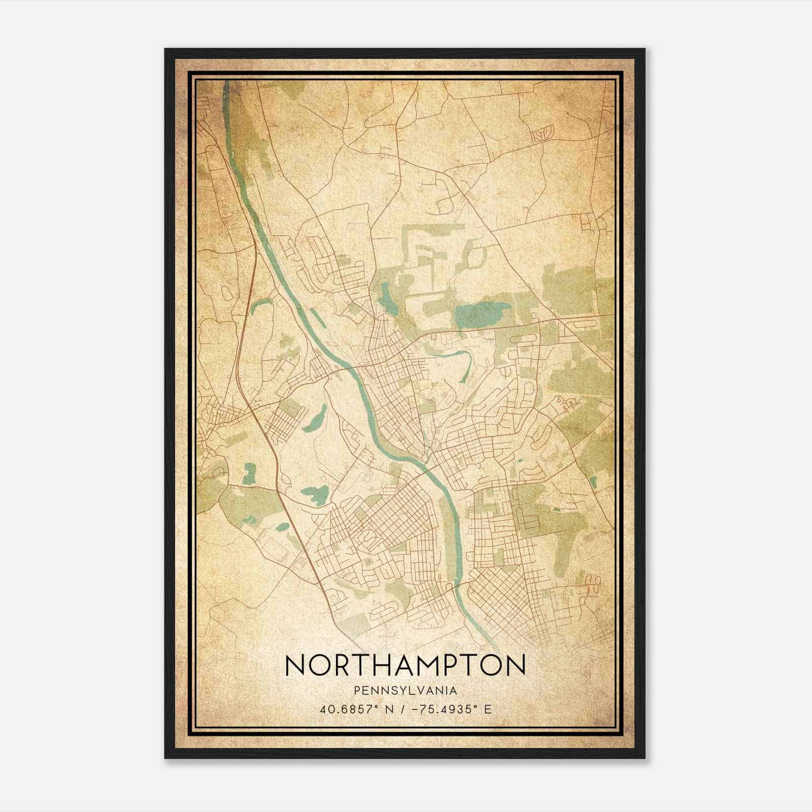 Vintage Northampton Pennsylvania Map Poster, Modern Home Decor Wall Art ...