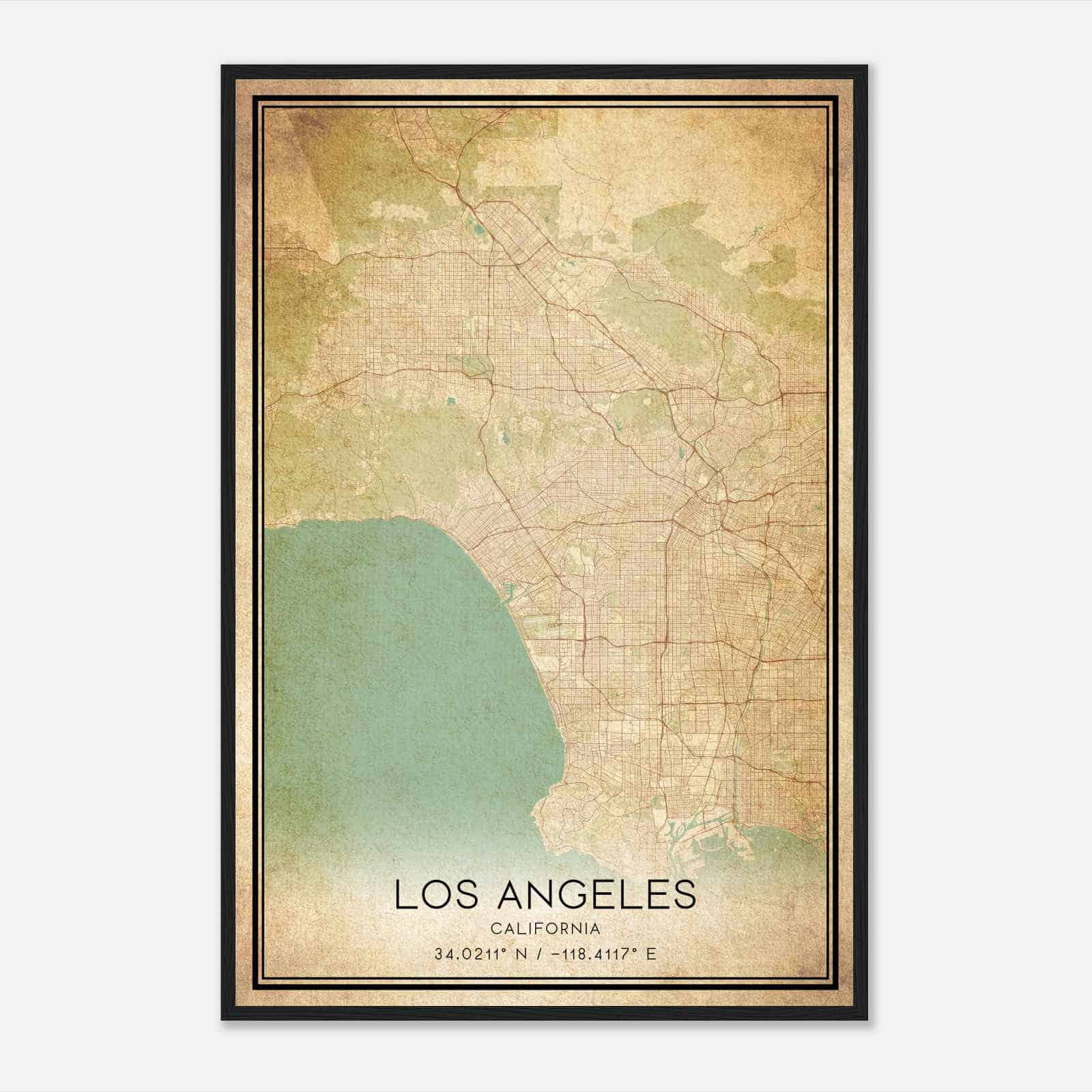Vintage Los Angeles California Map Poster, Modern Home Decor Wall Art ...