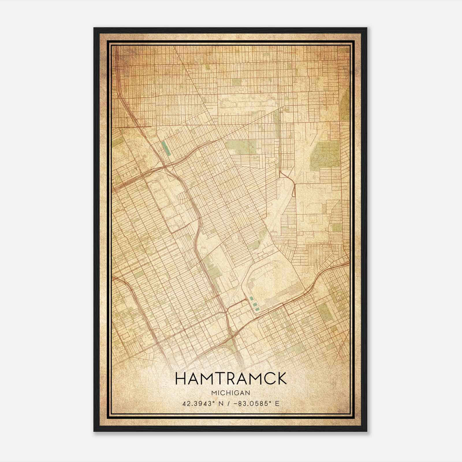 Vintage Hamtramck Michigan Map Poster, Modern Home Decor Wall Art Print ...